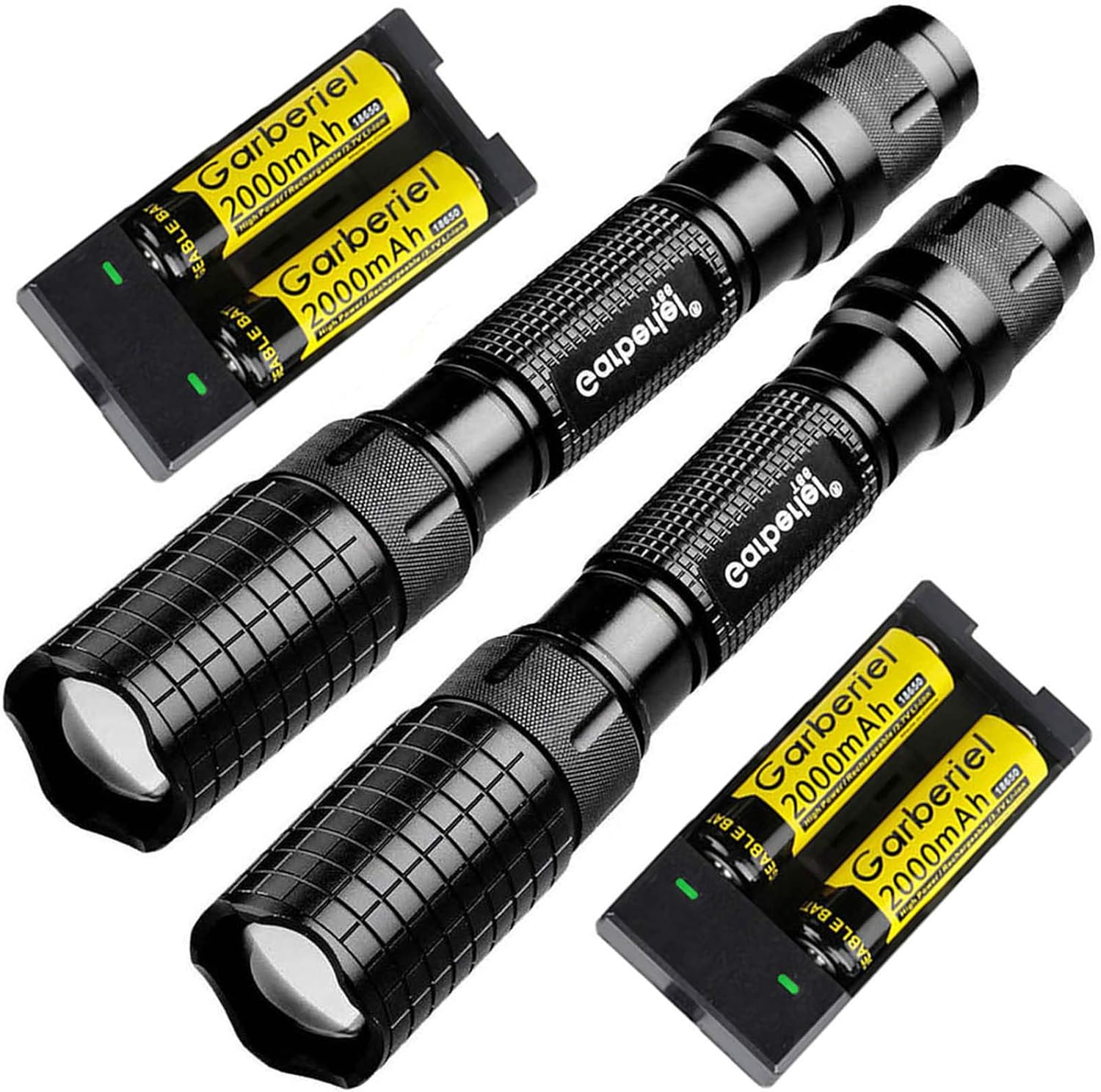 LED Torch Light with 4 Pack 18650 Batteries 2500 Lumens Zoomable LED ...