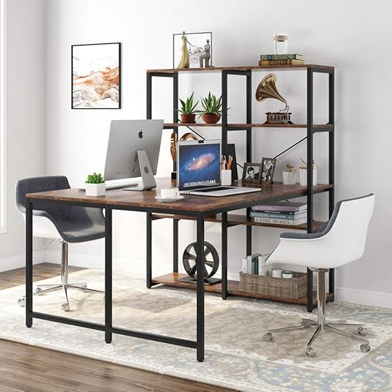 Amazon.com: Tribesigns Double Computer Desks with 10 Storage Shelves ...
