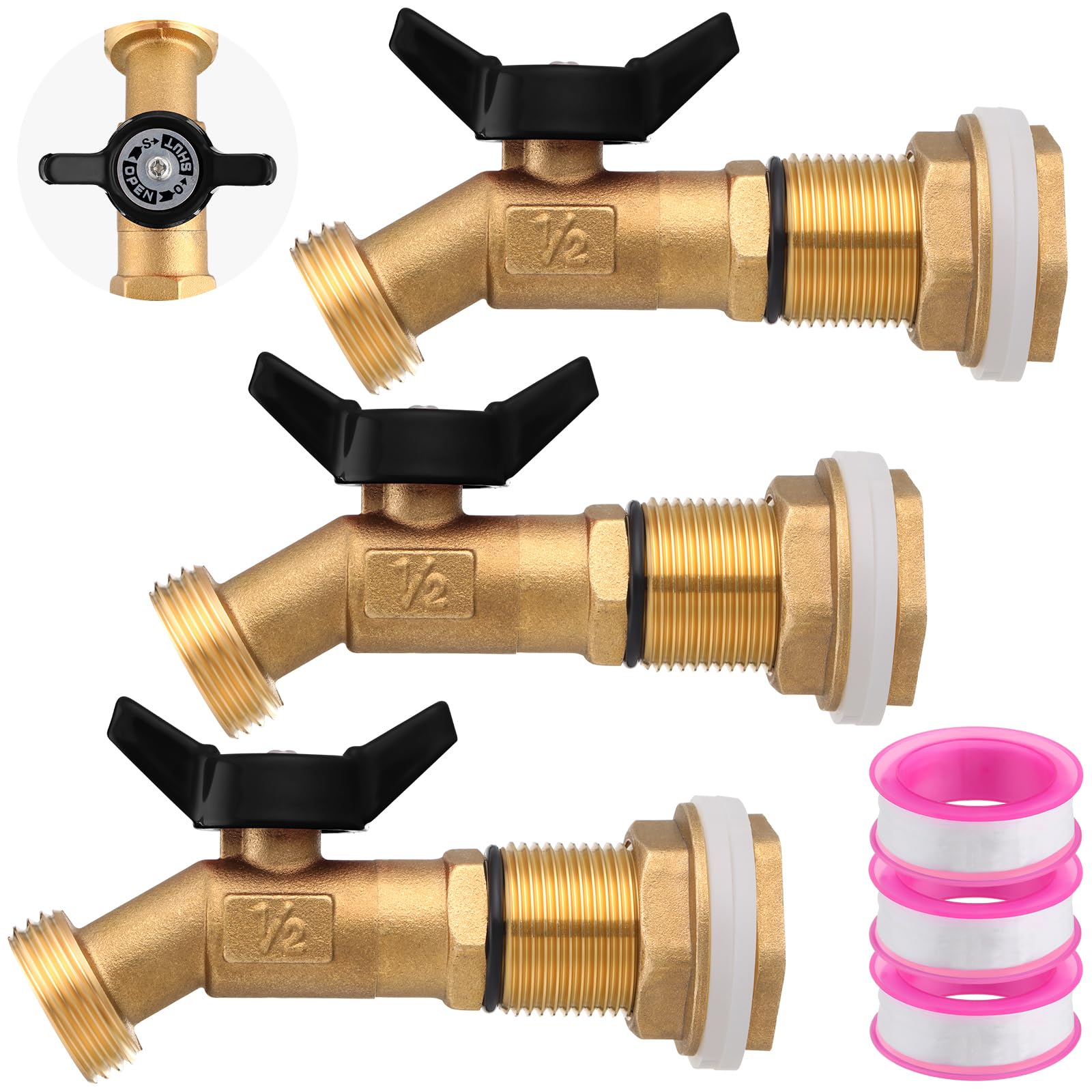 JaGely 3 Sets Brass Rain Barrel Spigot Kit with Heavy Duty Bulkhead ...