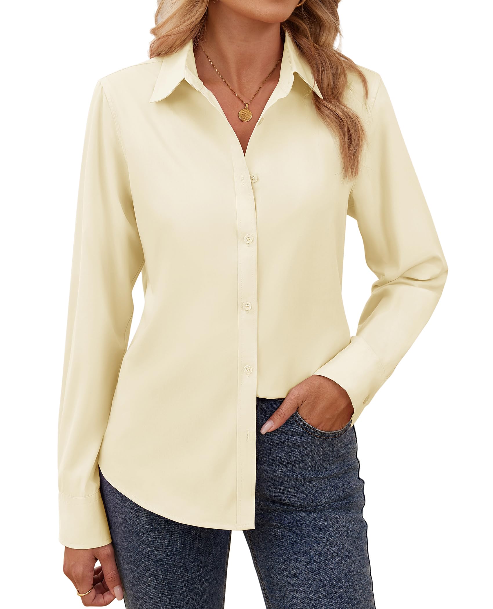 Gleeivy Button Down Shirts for Women Long Sleeve V Neck Collared Cotton ...