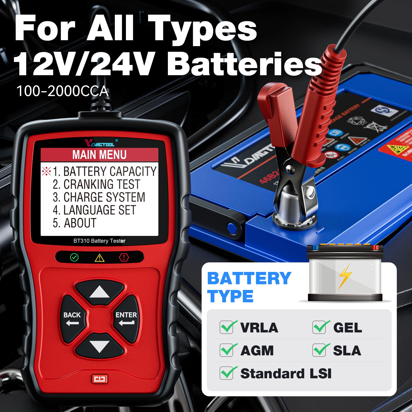 Mua VDIAGTOOL BT310 Car Battery Tester 12V 24V, 100-2000 CCA Automotive ...