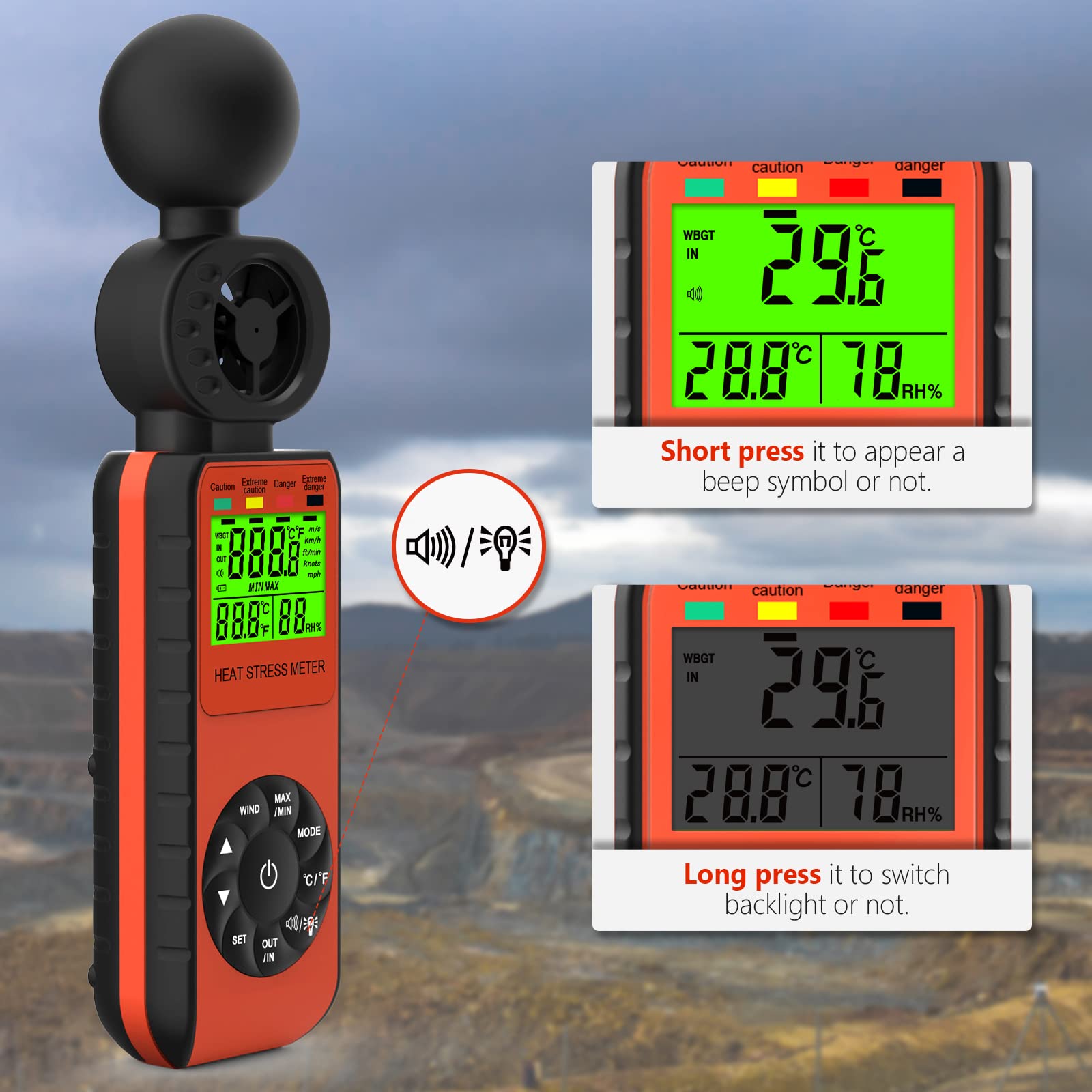 Mua Digital Anemometer Heat Stress Meter with WBGT Alarm, Handheld 4 in ...