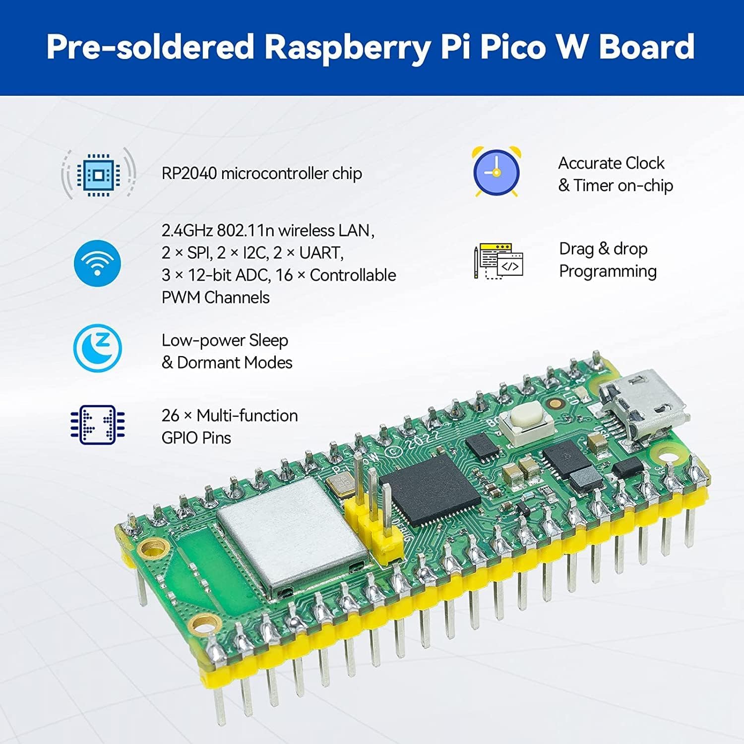 SunFounder Raspberry Pi Pico W Ultimate Starter Kit With Online Tutorials, RoHS Compliant, 450 ...