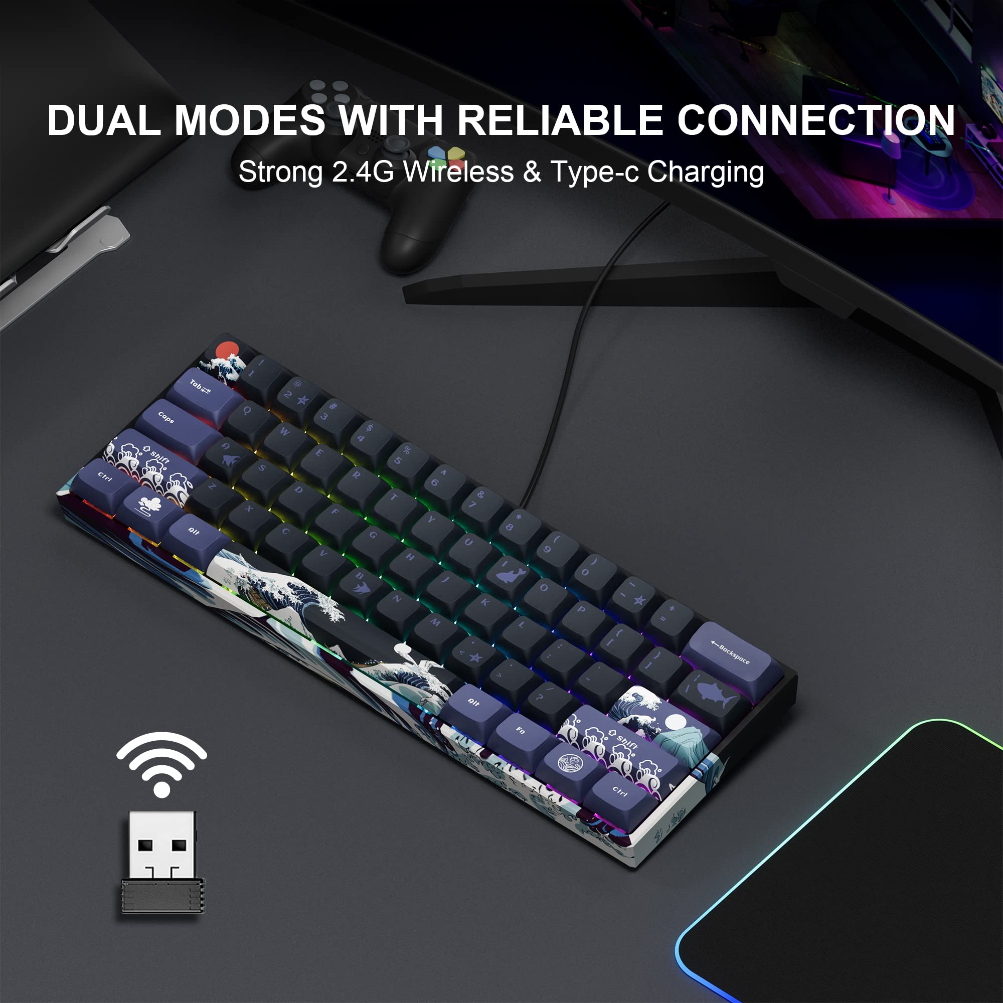 Mua XVX 60% Gaming Keyboard, RGB Wireless Mechanical Keyboard, Mini 60 ...