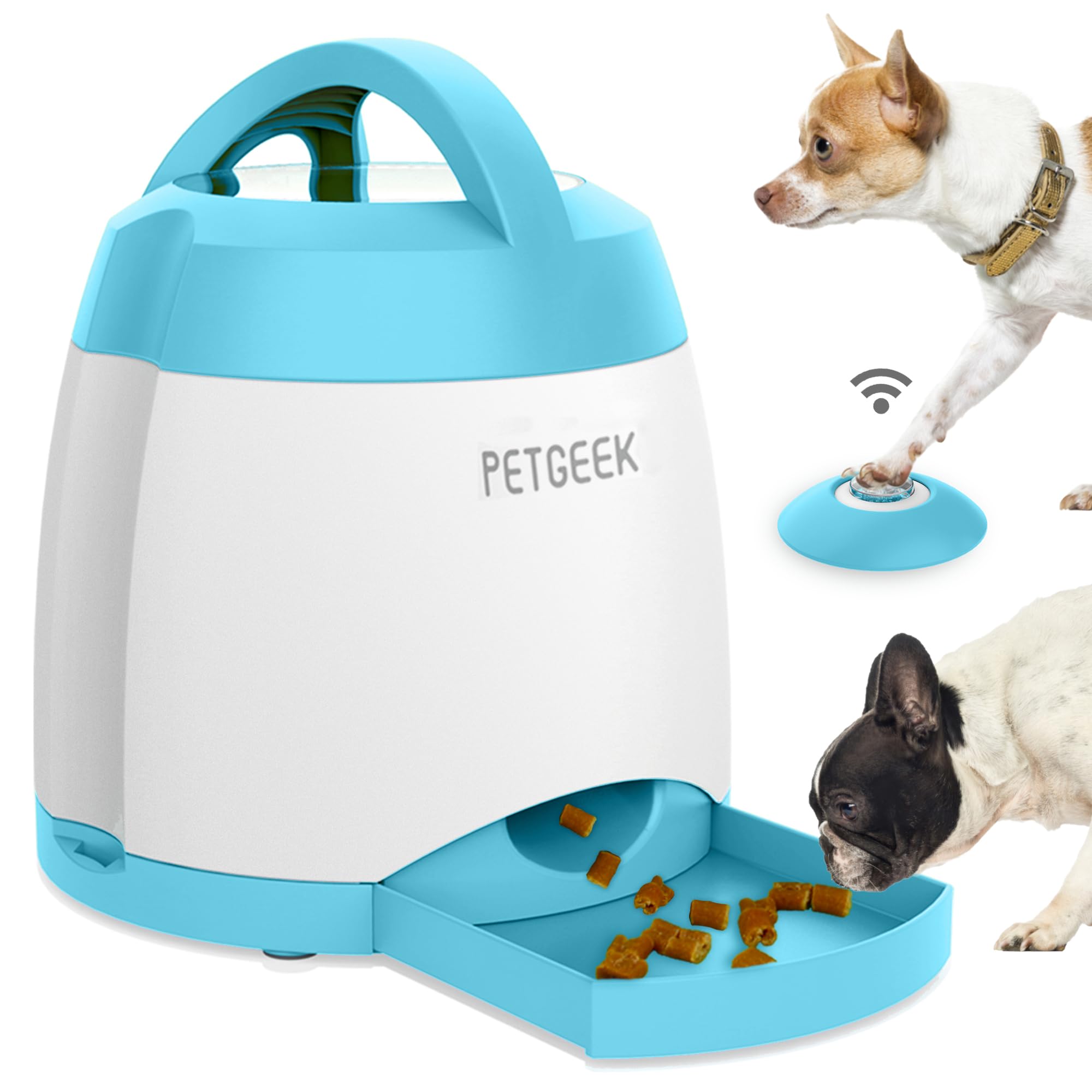 PETGEEK Automatic Dog Treat Dispenser with Button, Dual Power Supply ...