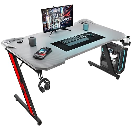 Homall Gaming Desk, Computer Desk with Carbon Fiber Surface, Gaming ...