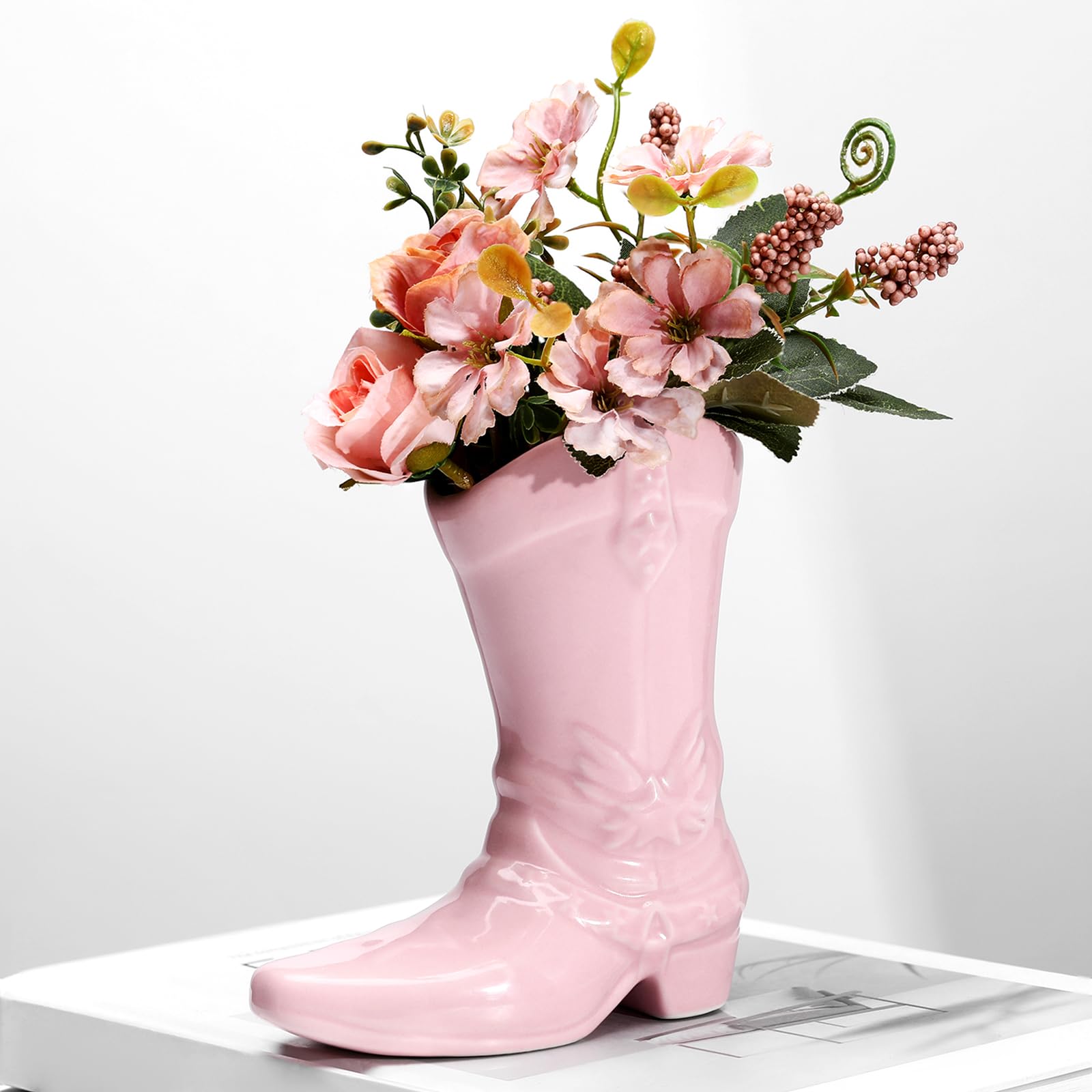 Croblissful Cowgirl Boot Vase for Book Shelf Ceramic Cowboy Boot ...