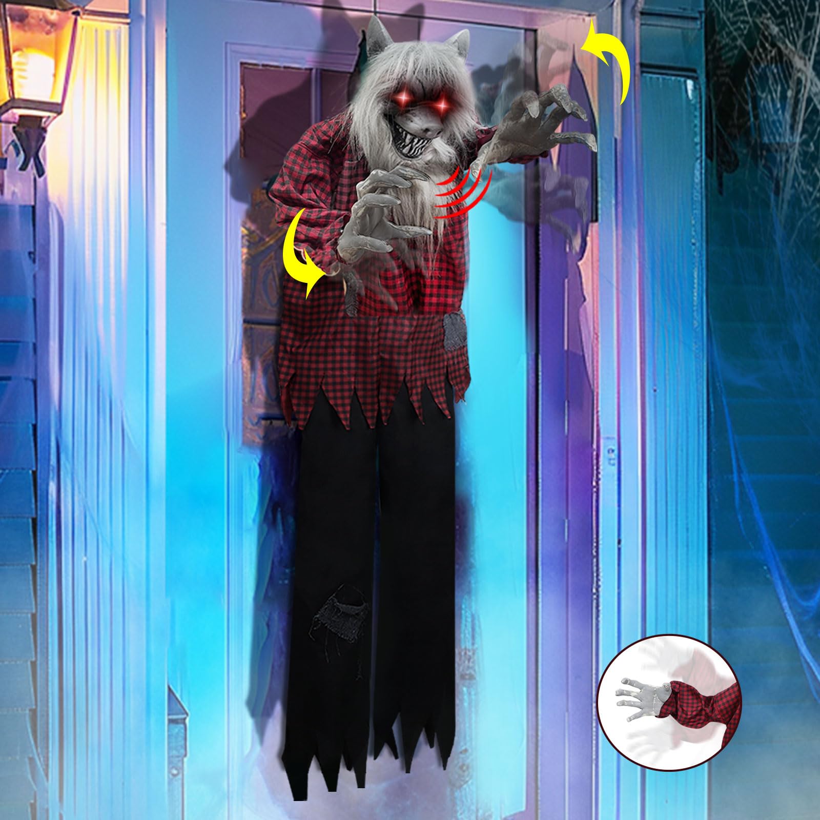 Motion & Howling Plaid-Clad Werewolf Animatronic Halloween Decoration ...