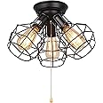 Semi Flush Mount Ceiling Light with Pull Chain, Wire Cage Light Fixture ...