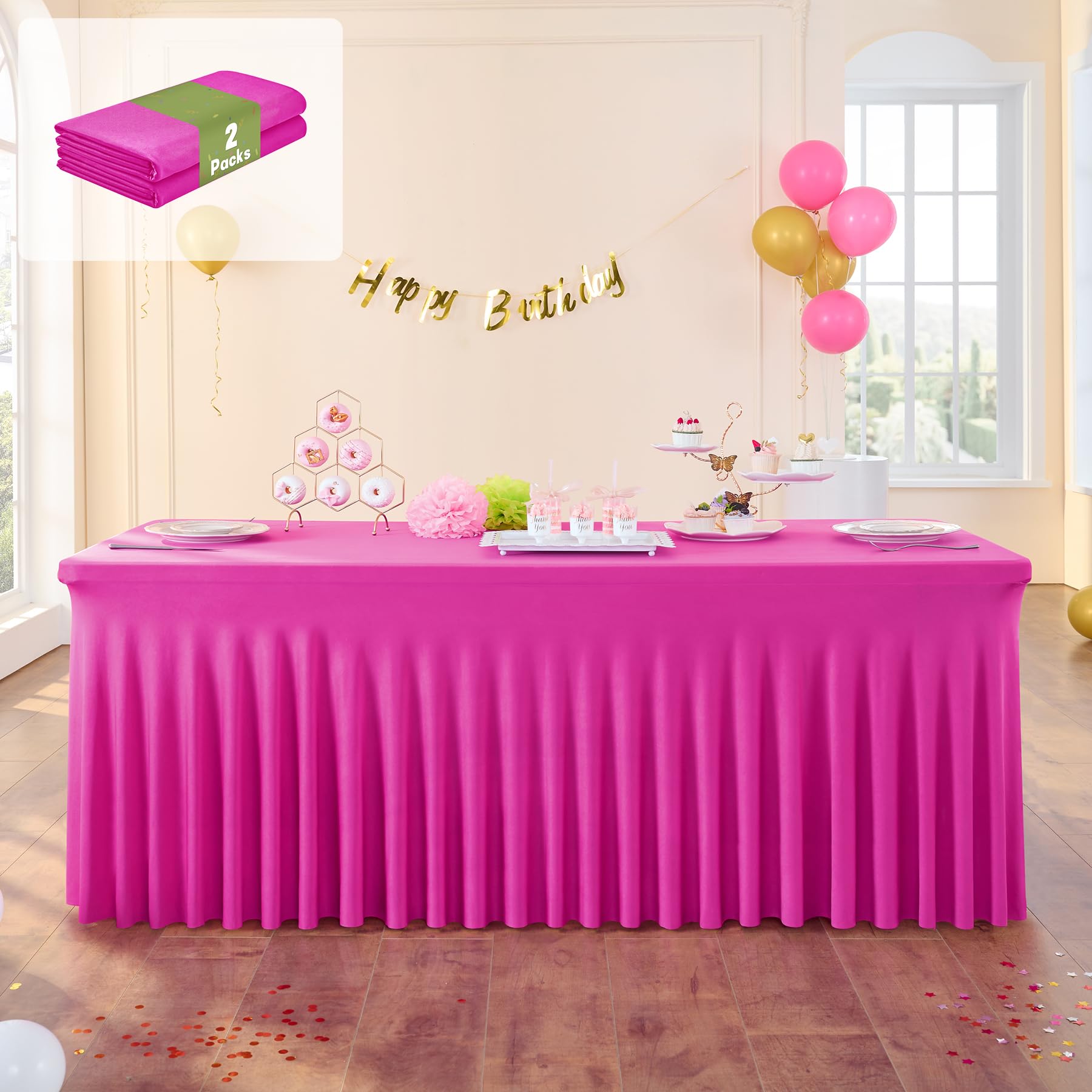 Hot Pink Spandex Table Clothes for 6 Foot Rectangle Tables, 2 Pack ...