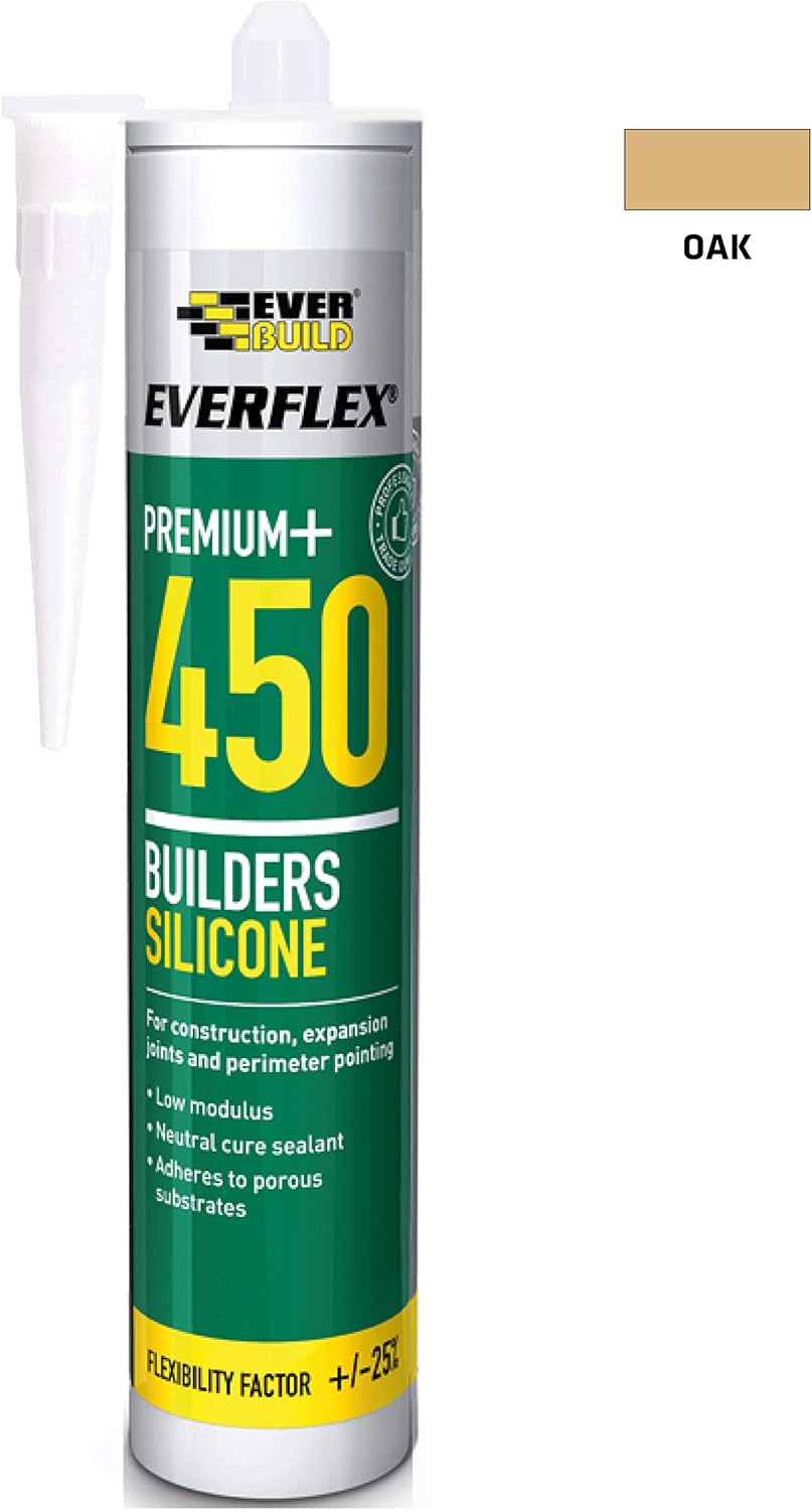 Everbuild Everflex 450 Premium+ Builders Silicone Sealant, Oak, 300 ml ...