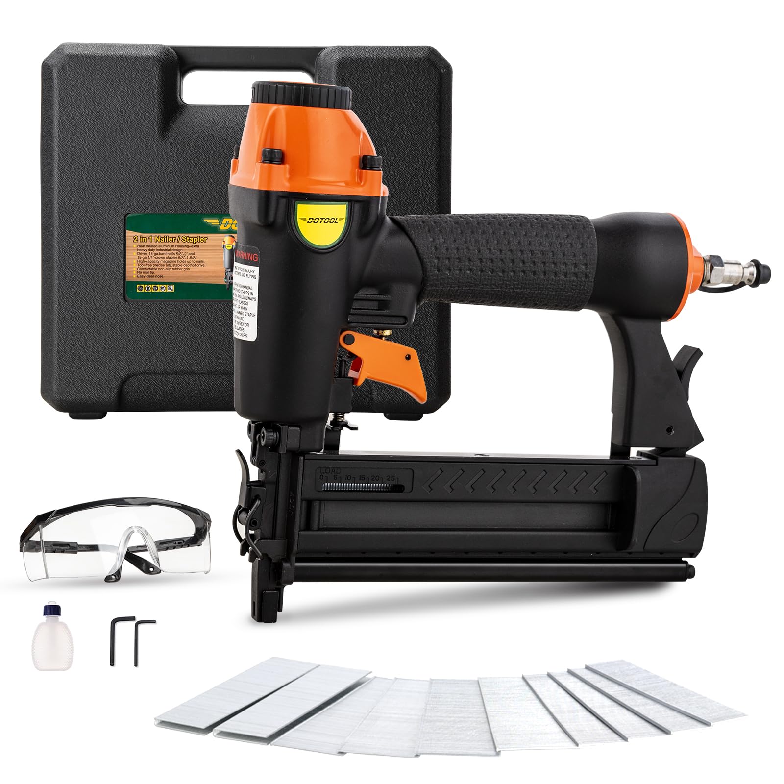 DOTOOL Pneumatic Brad Nailer,18 Gauge,2 in 1 Air Nail Gun Staple Gun ...