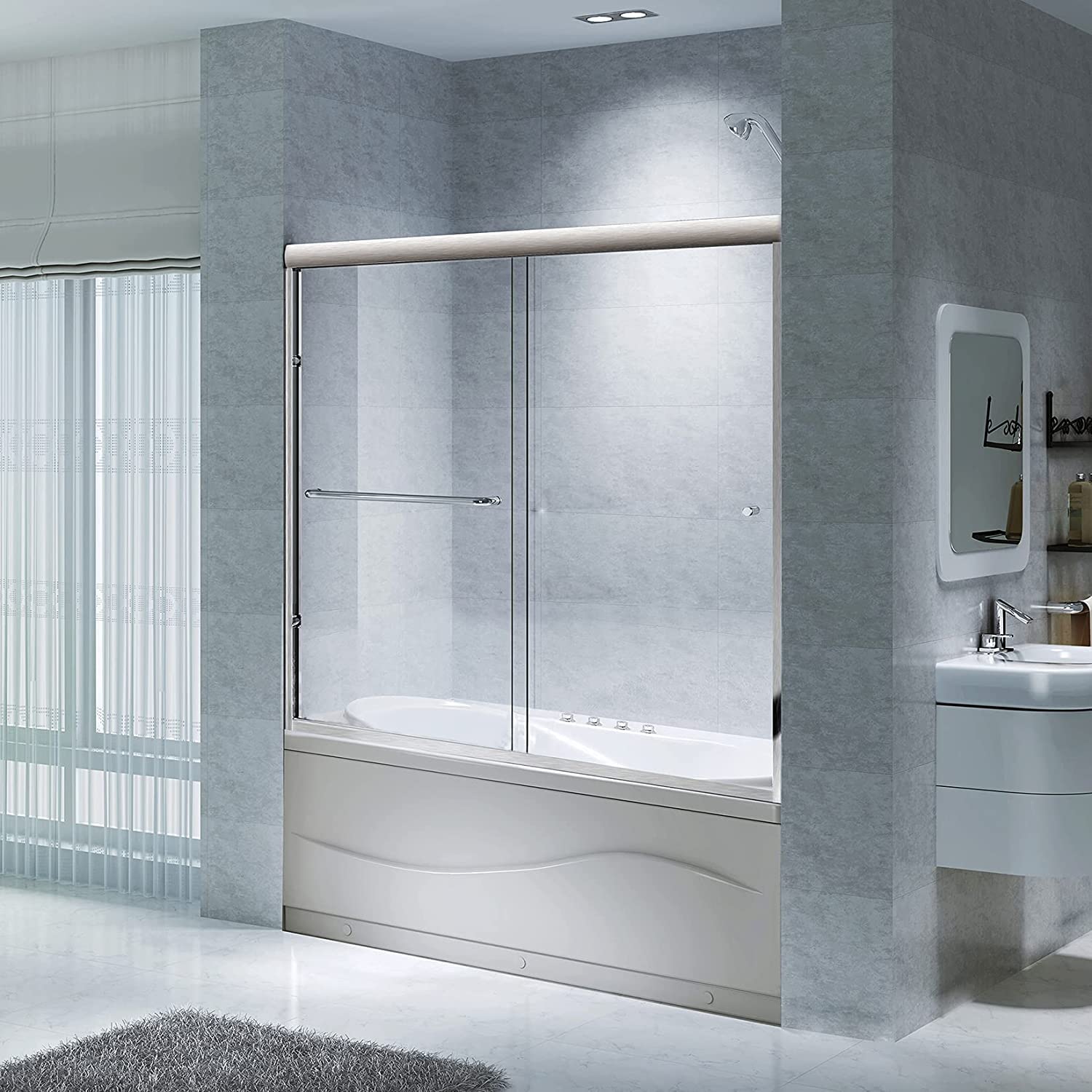 CKB Bathtub Sliding Doors, Semi-Frameless Bypass Tub Doors, 56-60 inch ...