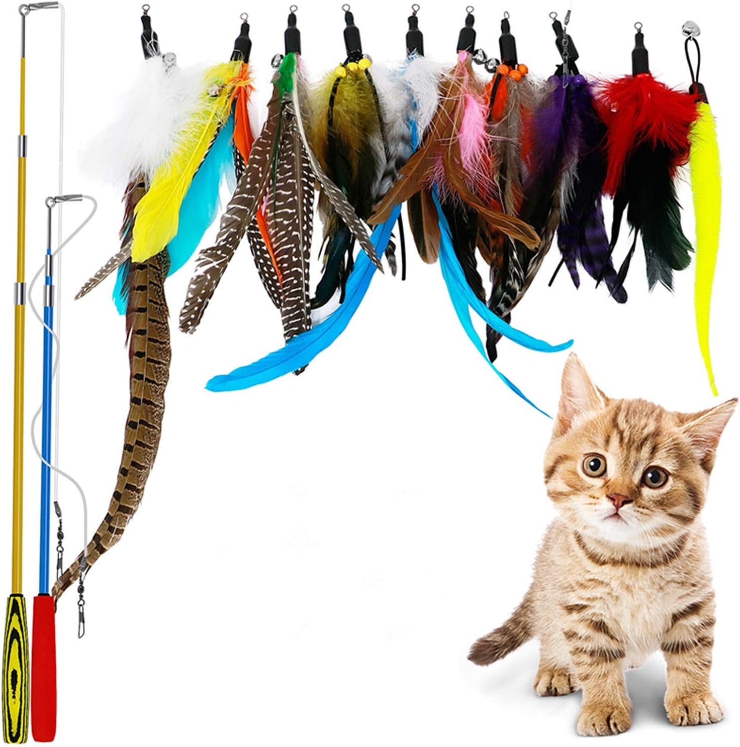 Amazon.com : B Bascolor Retractable Cat Toys Interactive Feather Teaser ...