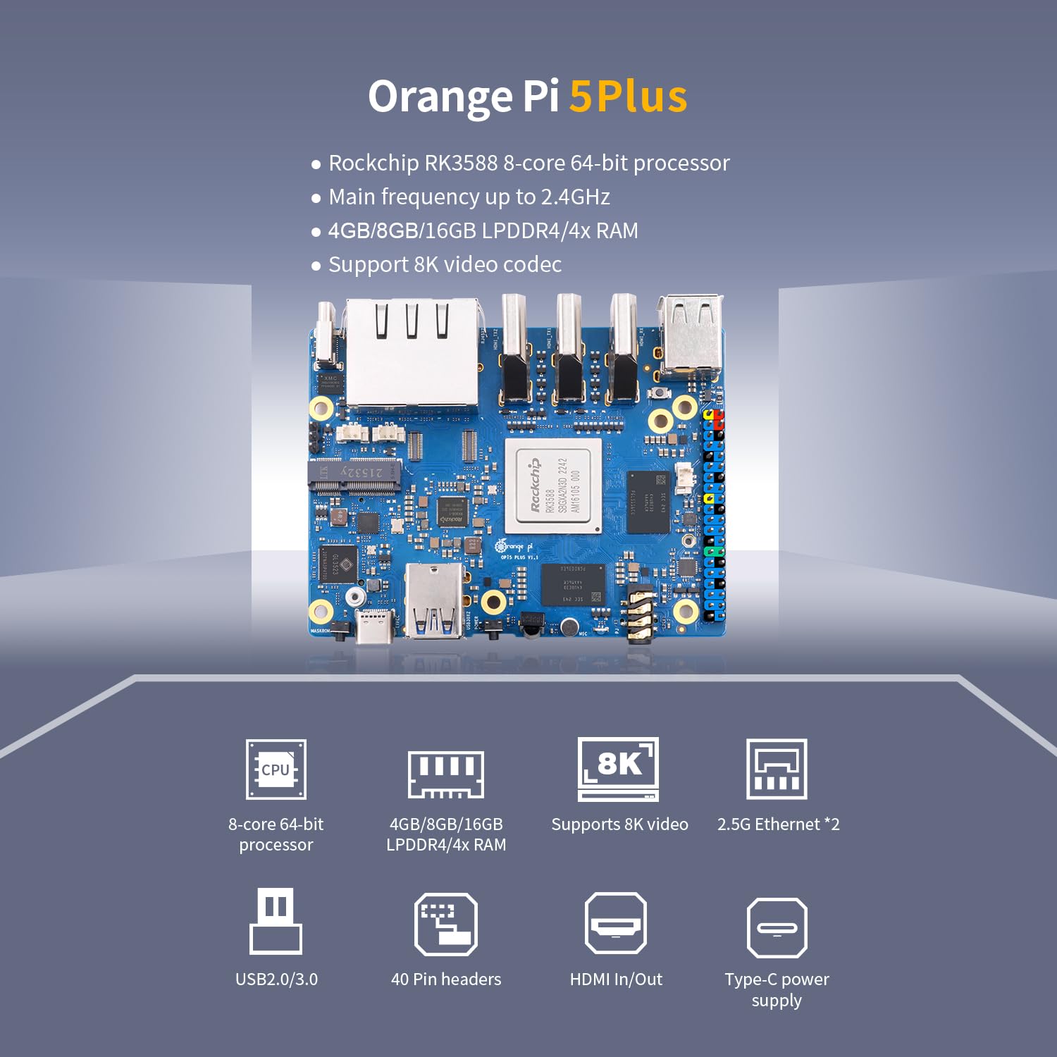 Orange Pi 5 Plus 16GB With 256GB EMMC Rockchip RK3588 8-Core 64-Bit Single Board Computer ...