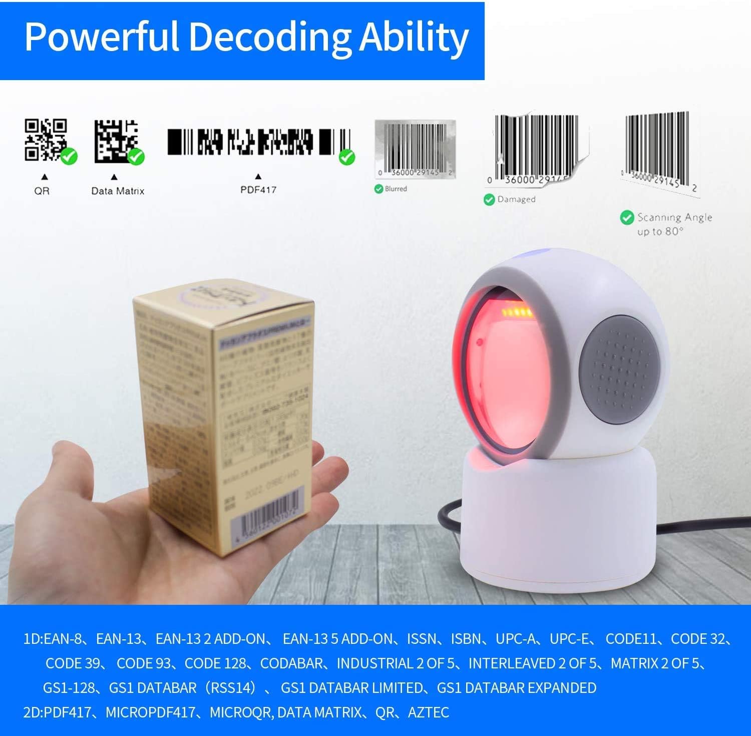 QR Wireless Barcode Scanner,Symcode 1D 2D Handheld Cordless 2 in 1 2 ...