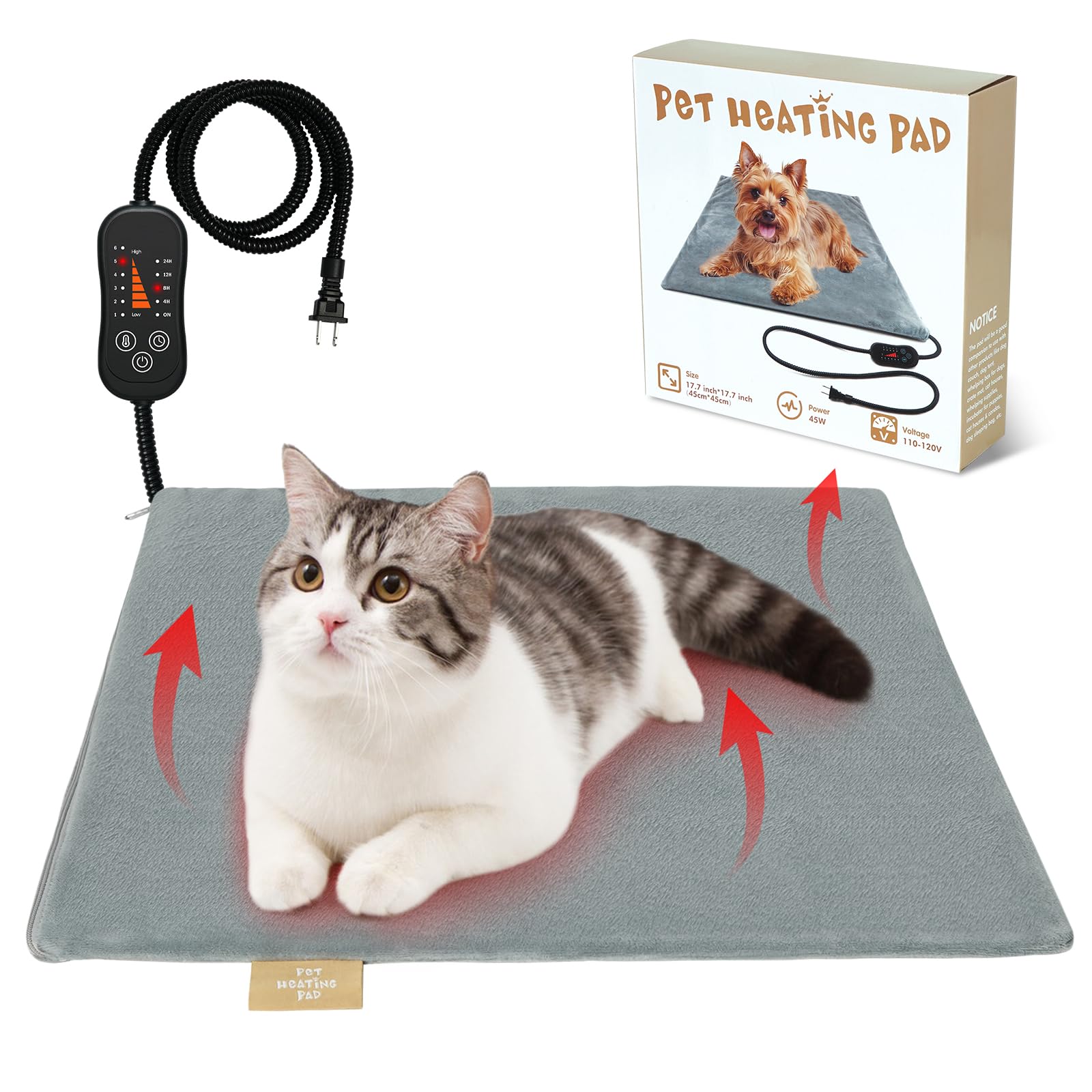 Vannon Pet Heating Pad, Heated Cat Dog Bed with Chew Resistant Cord, 5 ...
