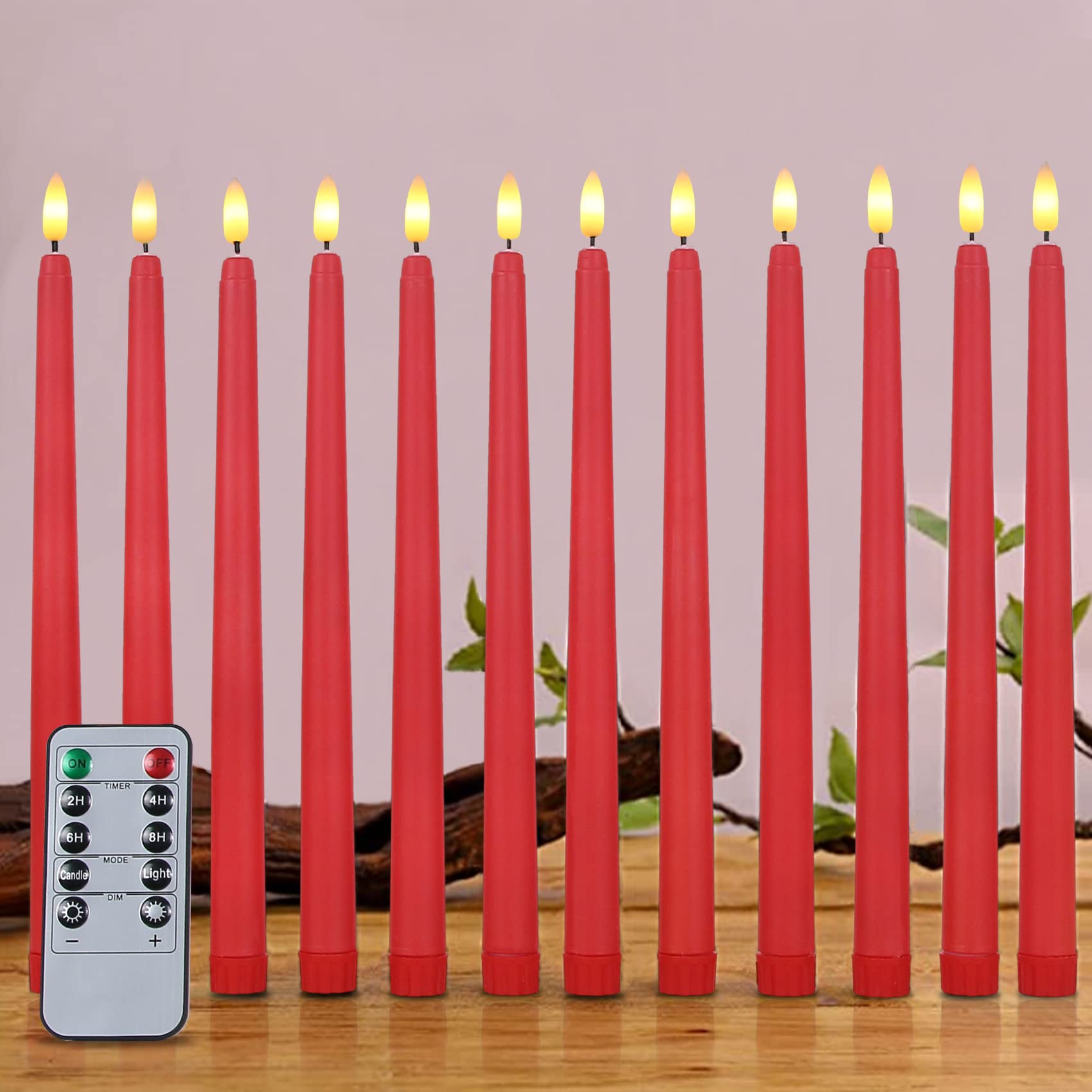 duduta Red Flickering Flameless Taper Candles with Remote Timer ...