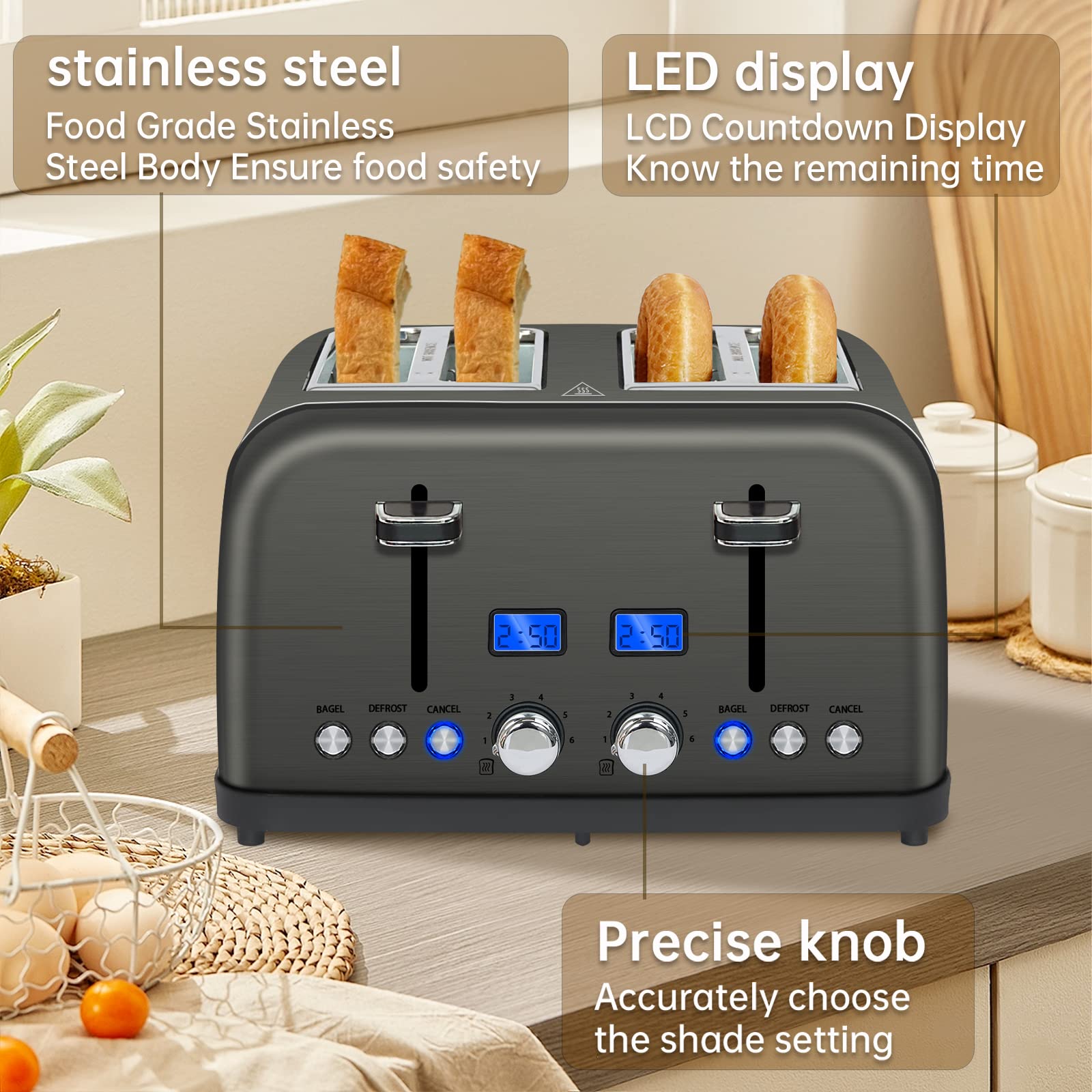 Mua SEEDEEM Toaster 4 Slice, LCD Display, 6 Shade Settings Stainless ...