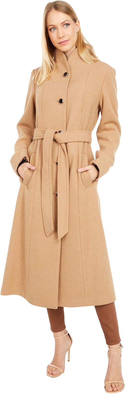 Amazon.com: Kate Spade New York Belted Long Wool Coat Camel LG: Clothing