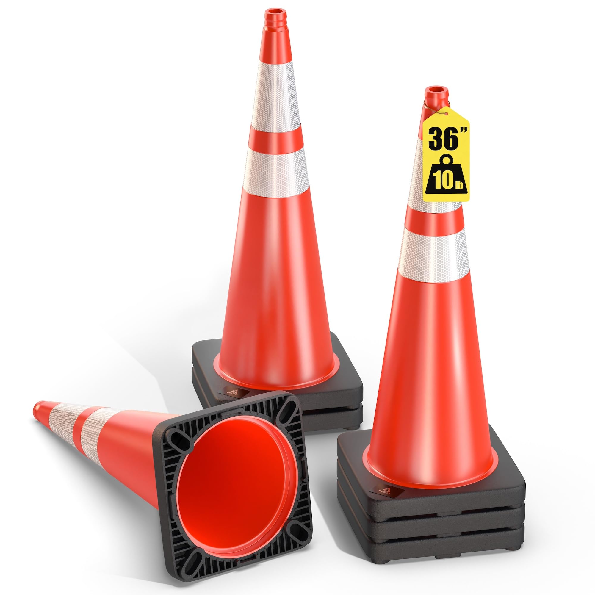 GECCO ™ (6 Pack) 36 Inch 10 Lb Heavy Tall Orange Traffic Cones Set ...