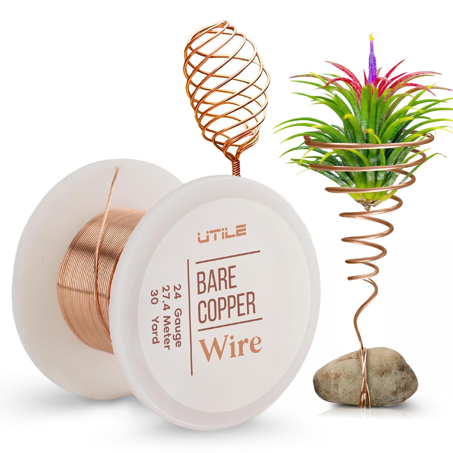 UTILE 24 Gauge Bare Copper Wire for Plants, 30 Yards - Pure Copper ...
