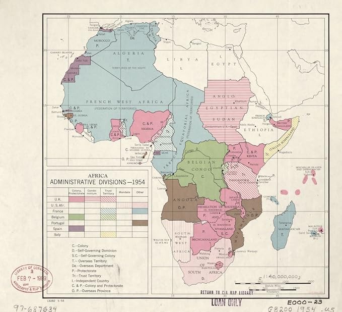 Amazon.com: Historic Prints 20" x 24" 1954 Map of Africa Administrative ...