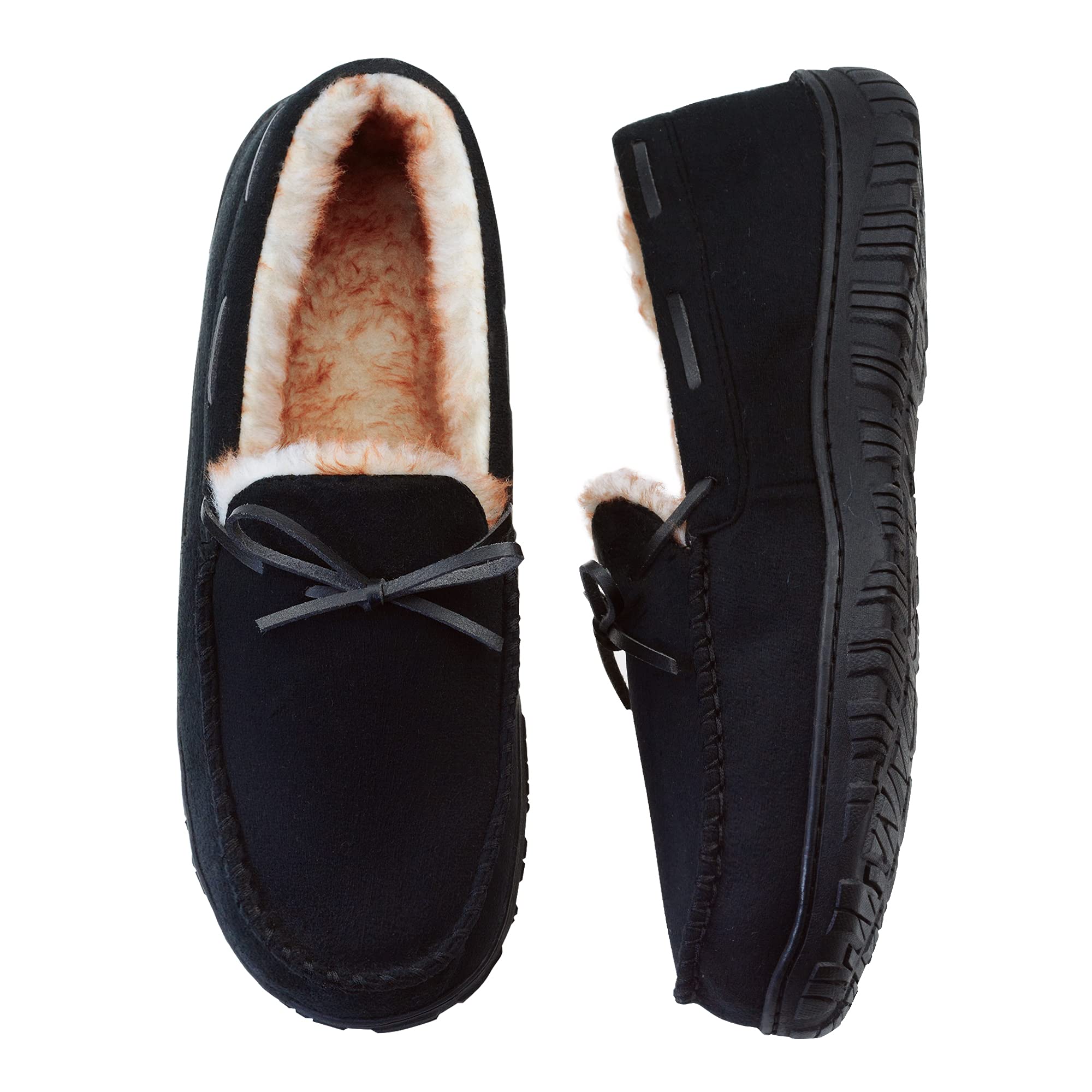 VLLy Mens Moccasin Slippers with Memory Foam Arch Support, Non Slip ...
