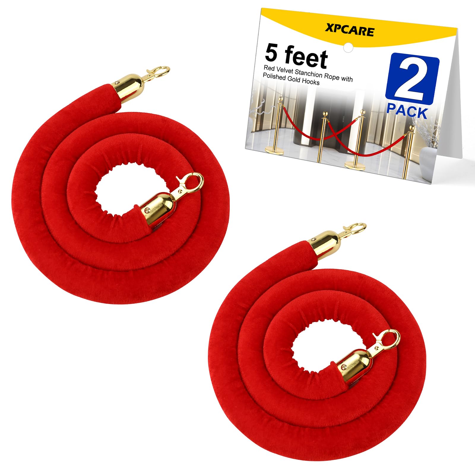 XPCARE Red Velvet Stanchion Rope, 5-Foot Crowd Control Barrier ...