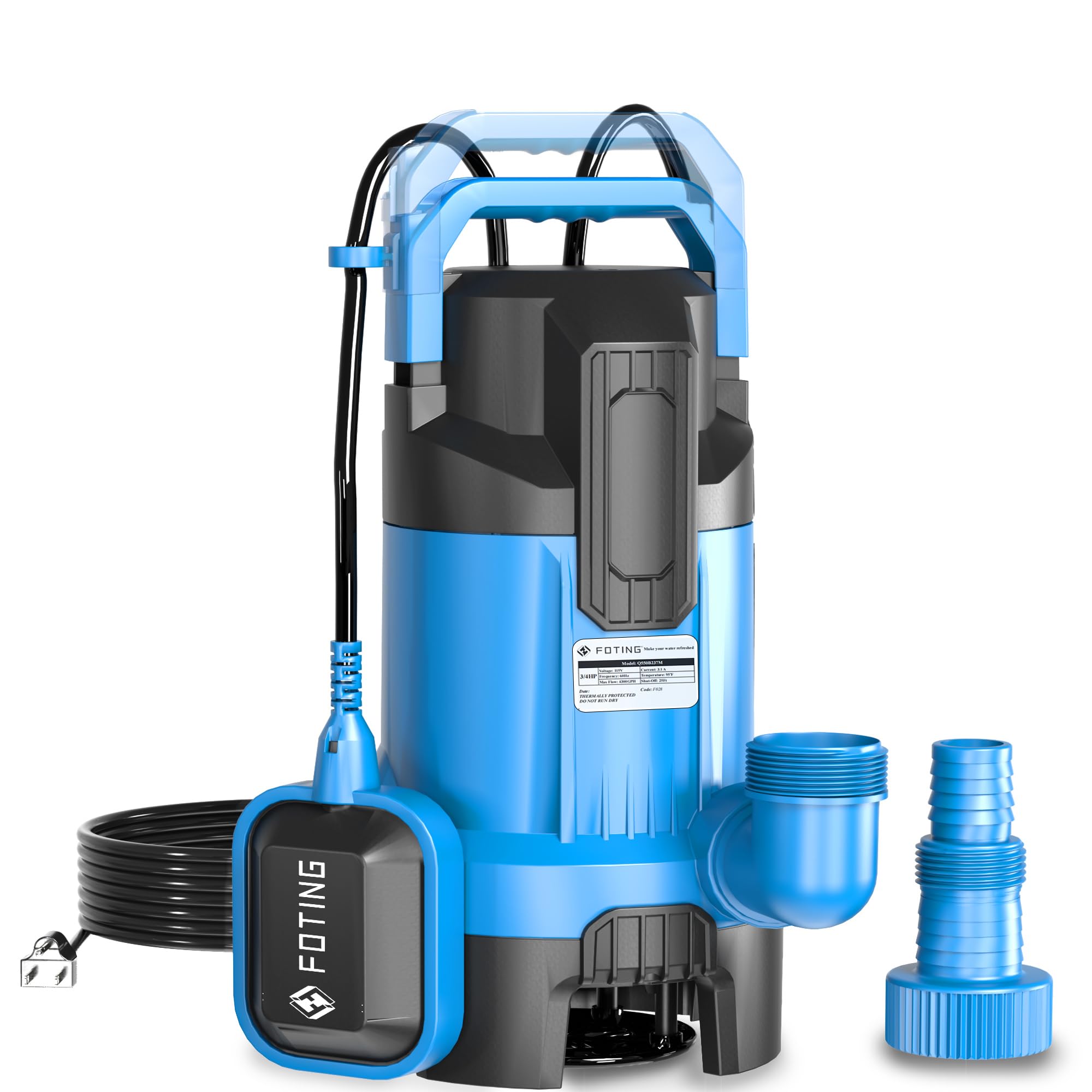 FOTING 2025Upgraded Automatic Sump Pump, 3/4HP 4300GPH Sweage Pump for ...