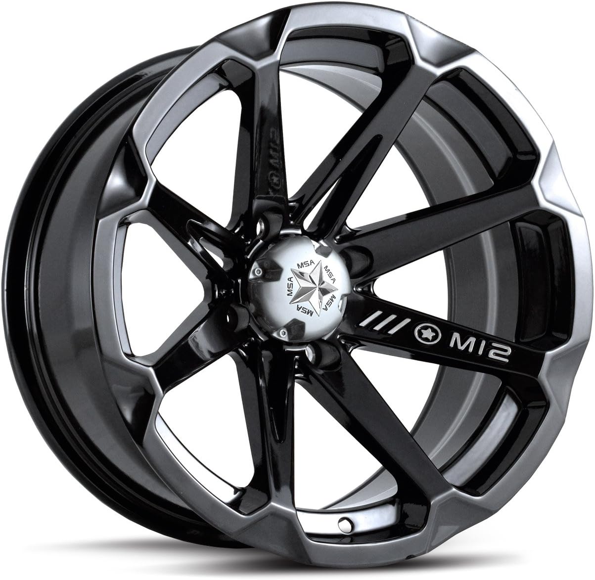 10 Offset Gloss Black MSA M12 Diesel 15" ATV/UTV Wheel Rim 15x7 4/156