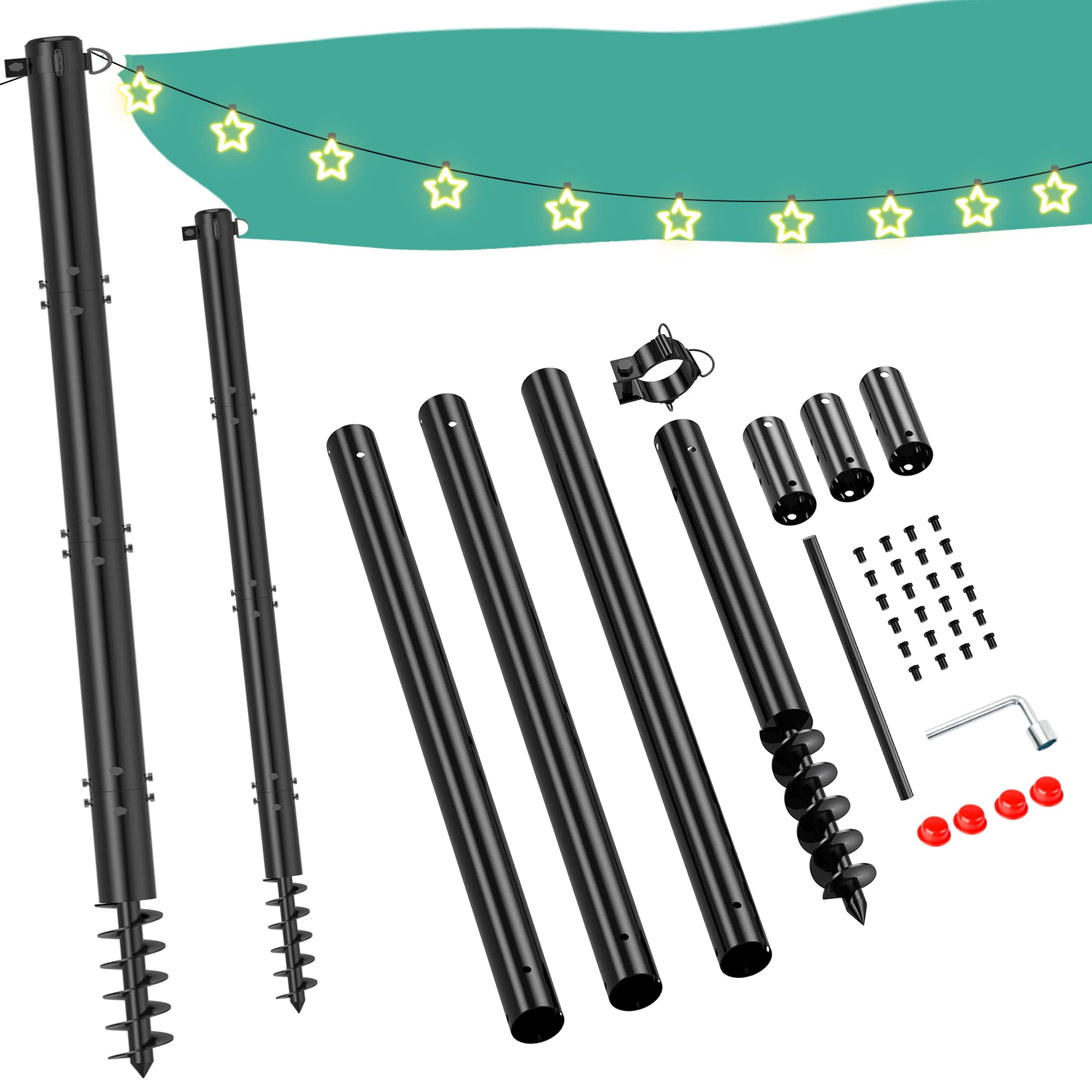 HAYOHRT 2 Pack 10Ft Shade Sail Poles, Outdoor Sun Shade Cloth Pole Kit ...