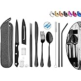 Amazon.com: Hommaly Portable Travel Reusable Utensils Silverware with Case,Travel Camping ...