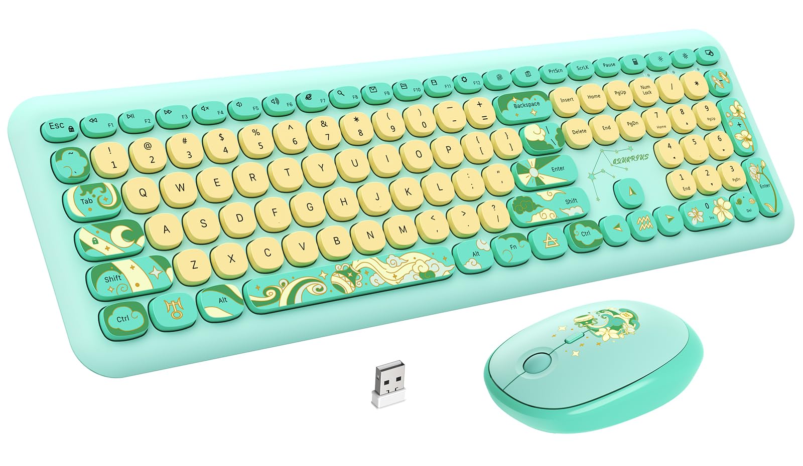 Wireless Colorful Keyboard and Mouse, seenda 2.4G USB Green & Yellow ...