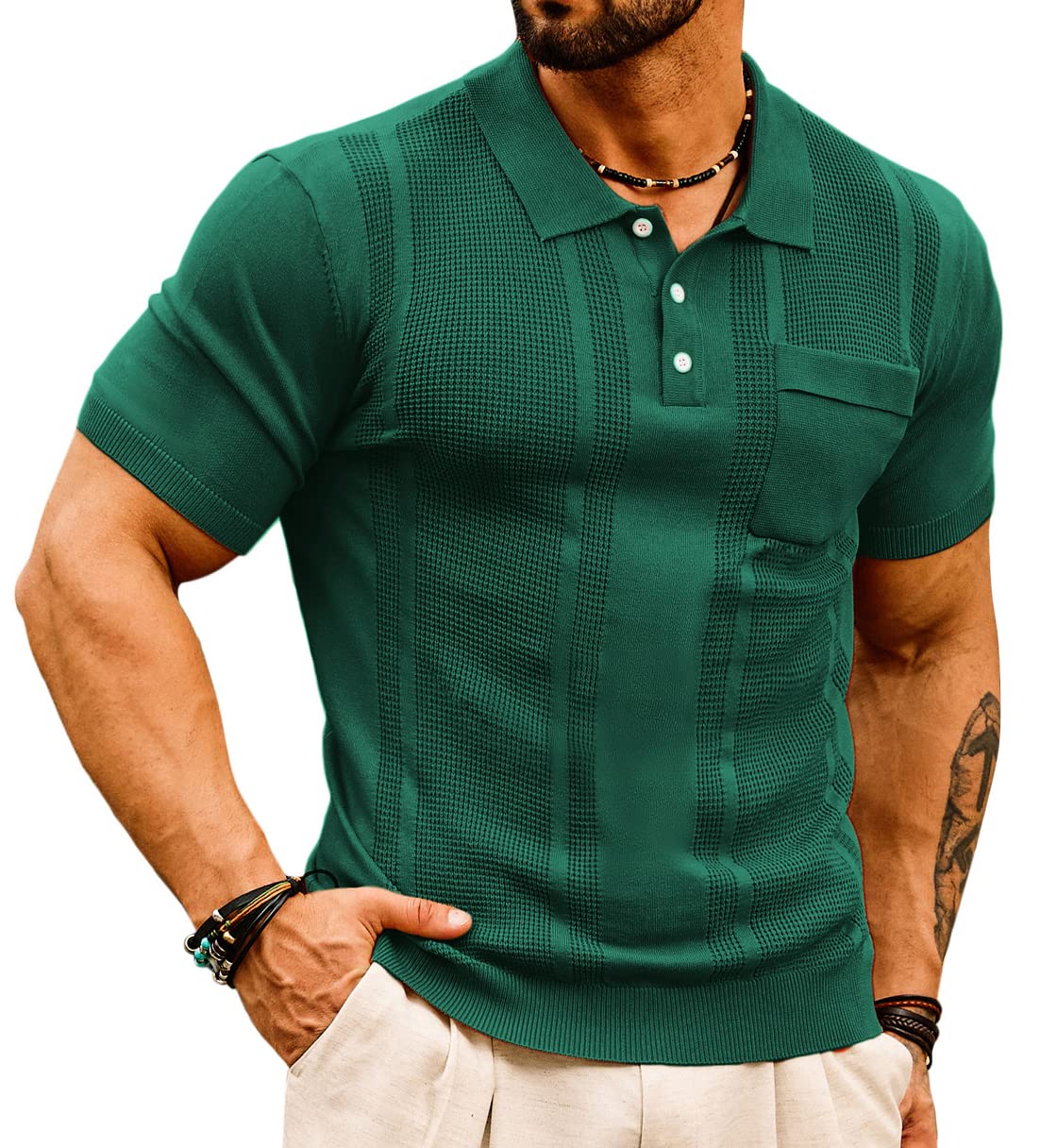 Mens 70s Knit Polo Shirts Short Sleeve Vintage Sweater Polo Summer ...