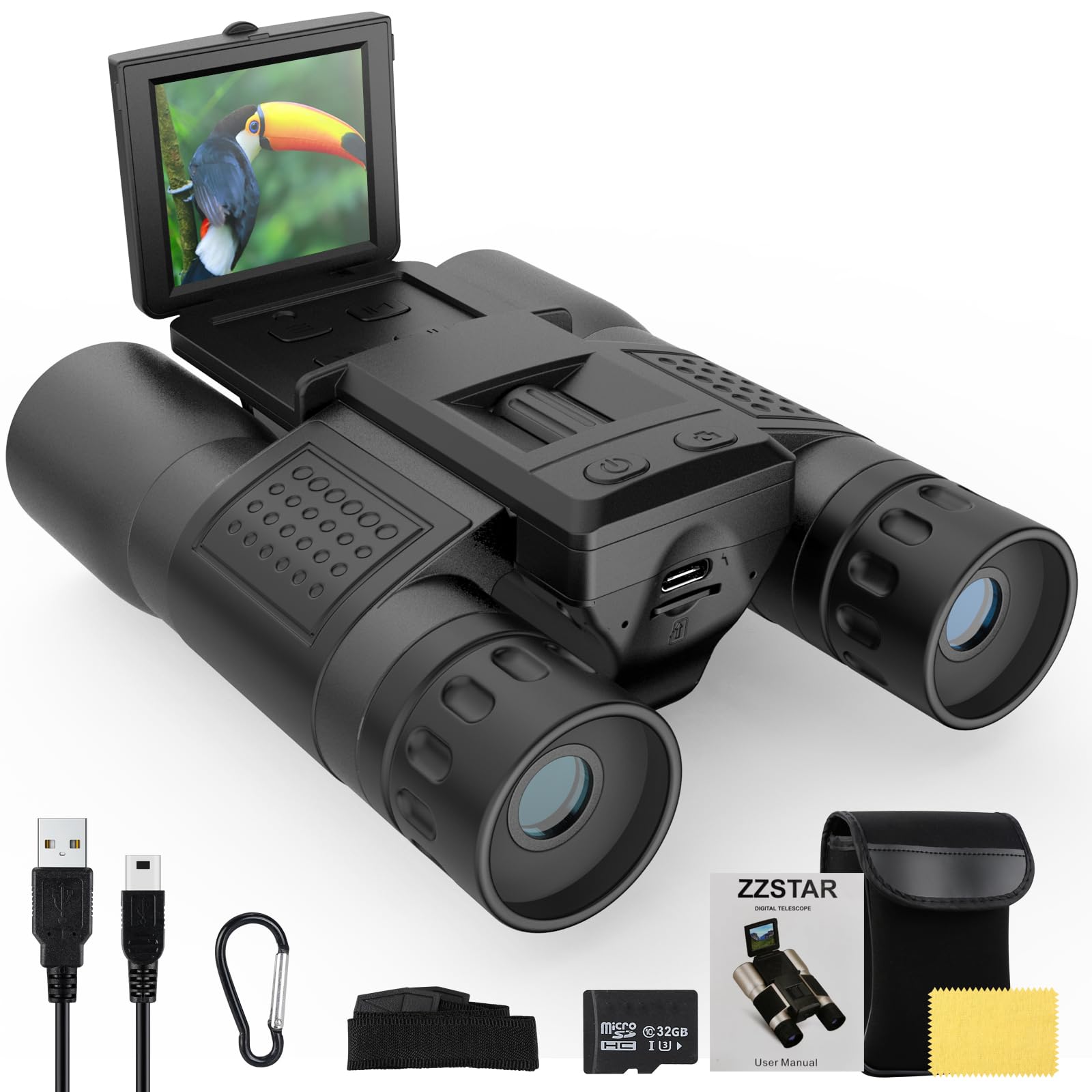 ZZSTAR 12x32 Binoculars with Camera, Binoculars for Adults, 2" LTPS ...