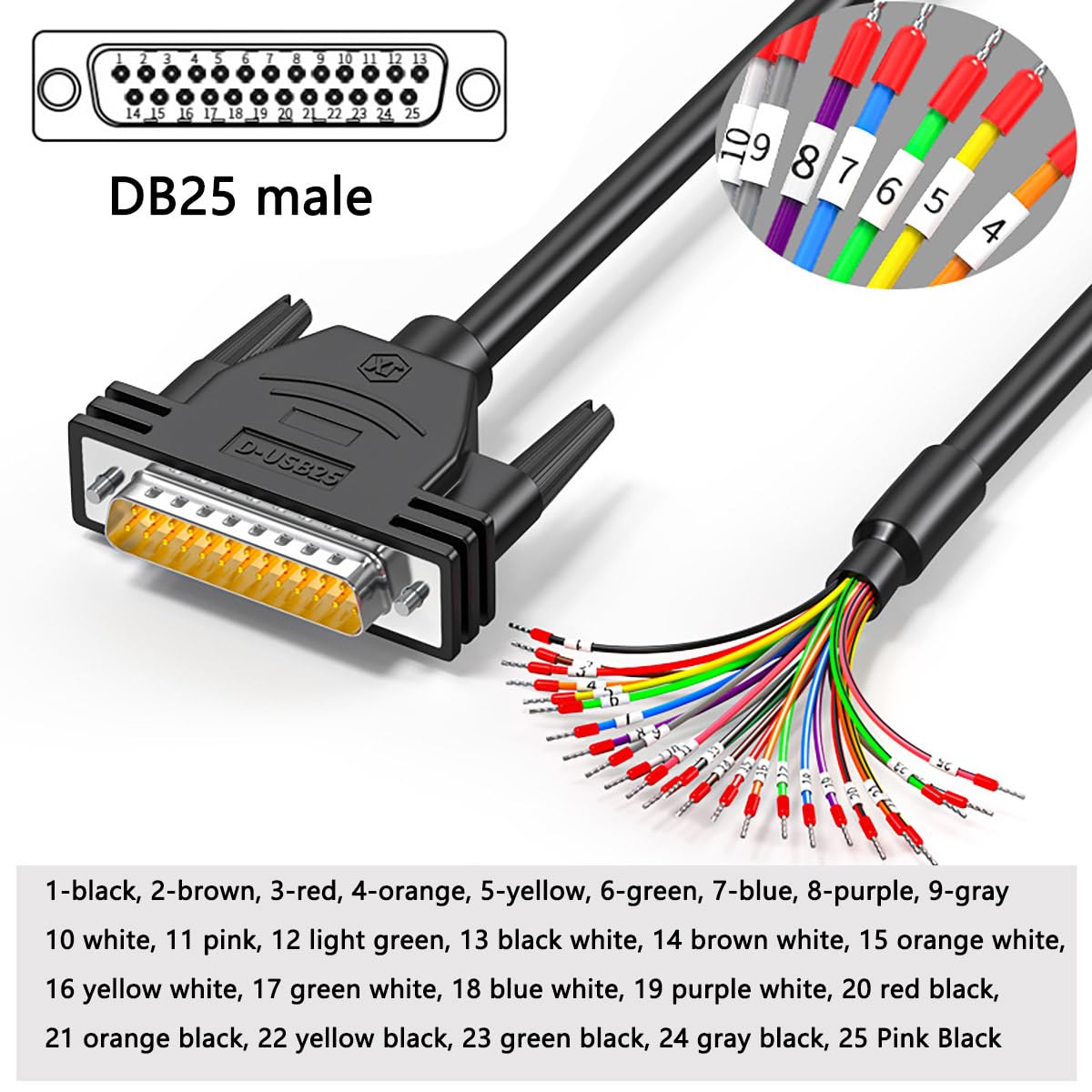 Mua JUXINICE DB25 Male to Bare Wire with Cable Marker 3.3ft,D-SUB 25-Pin Connector RS232 Serial ...