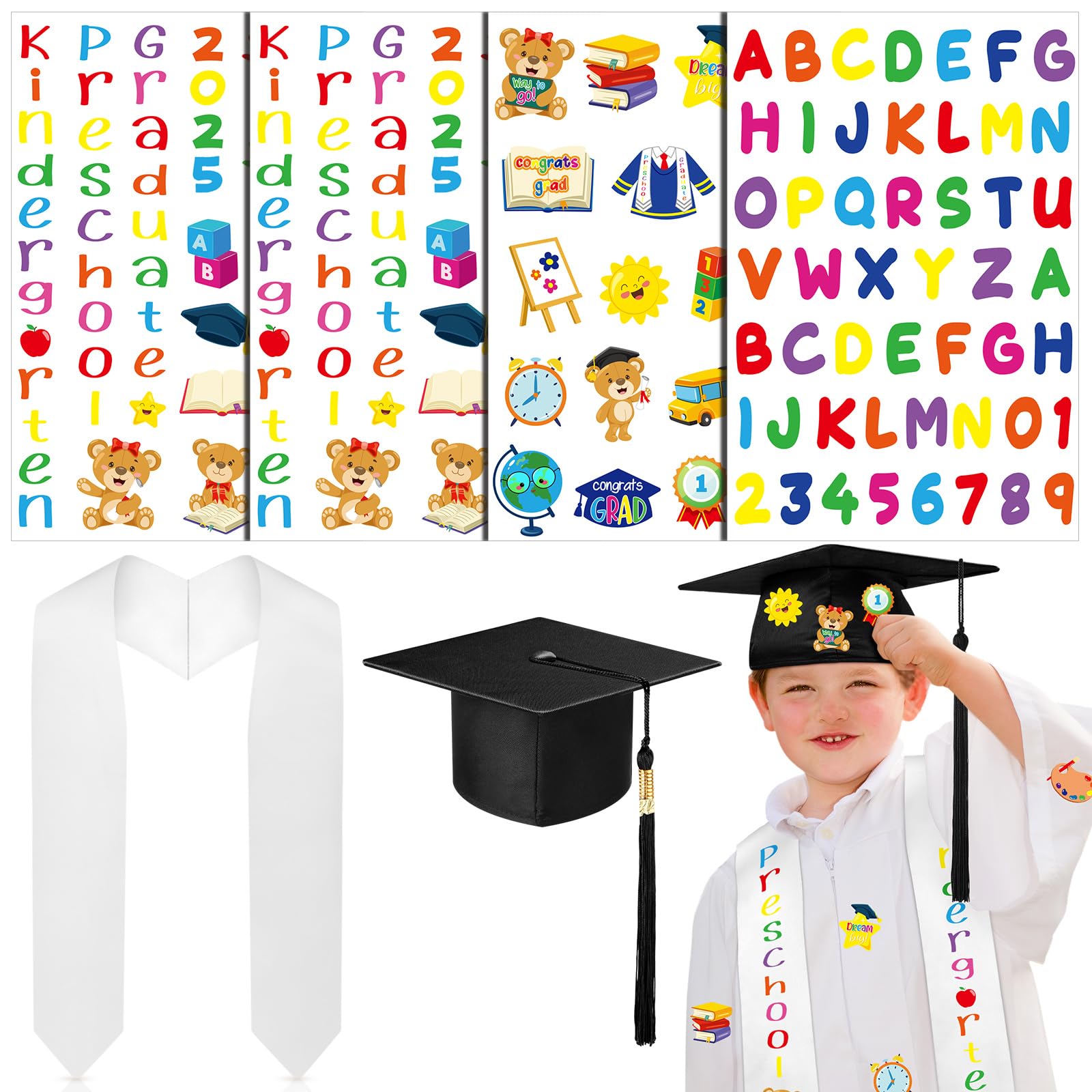 Jetec 6 Pcs 2025 Preschool Graduation Cap Stole Iron on Letter Set for ...