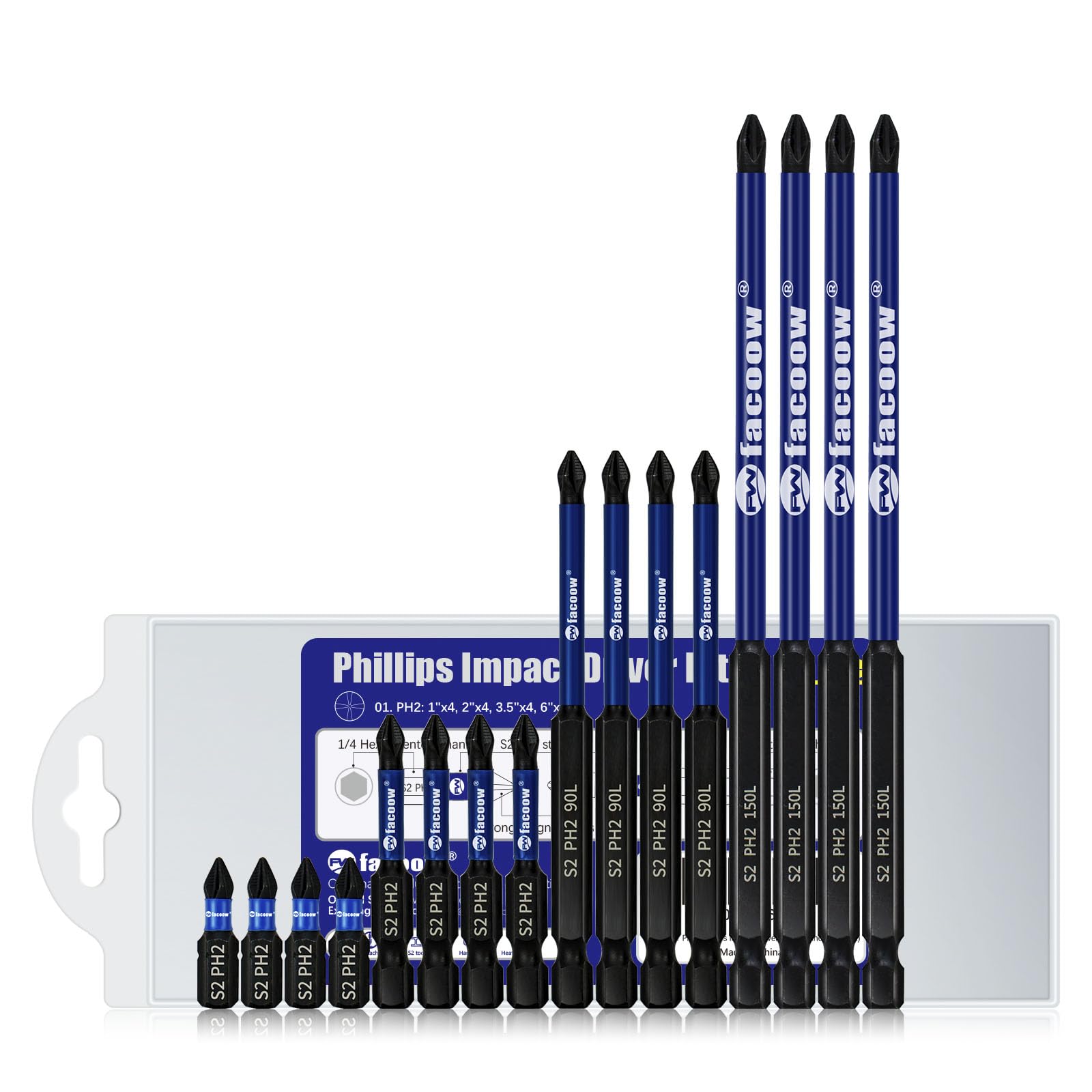 Facoow 16 Pack Phillips Impact Driver Bits, #2 Phillips Head Magnetic ...