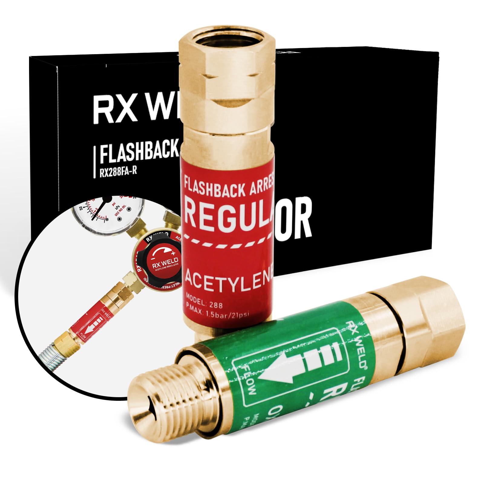RX WELD Oxygen Acetylene Flashback Arrestors Set Regulator End ...
