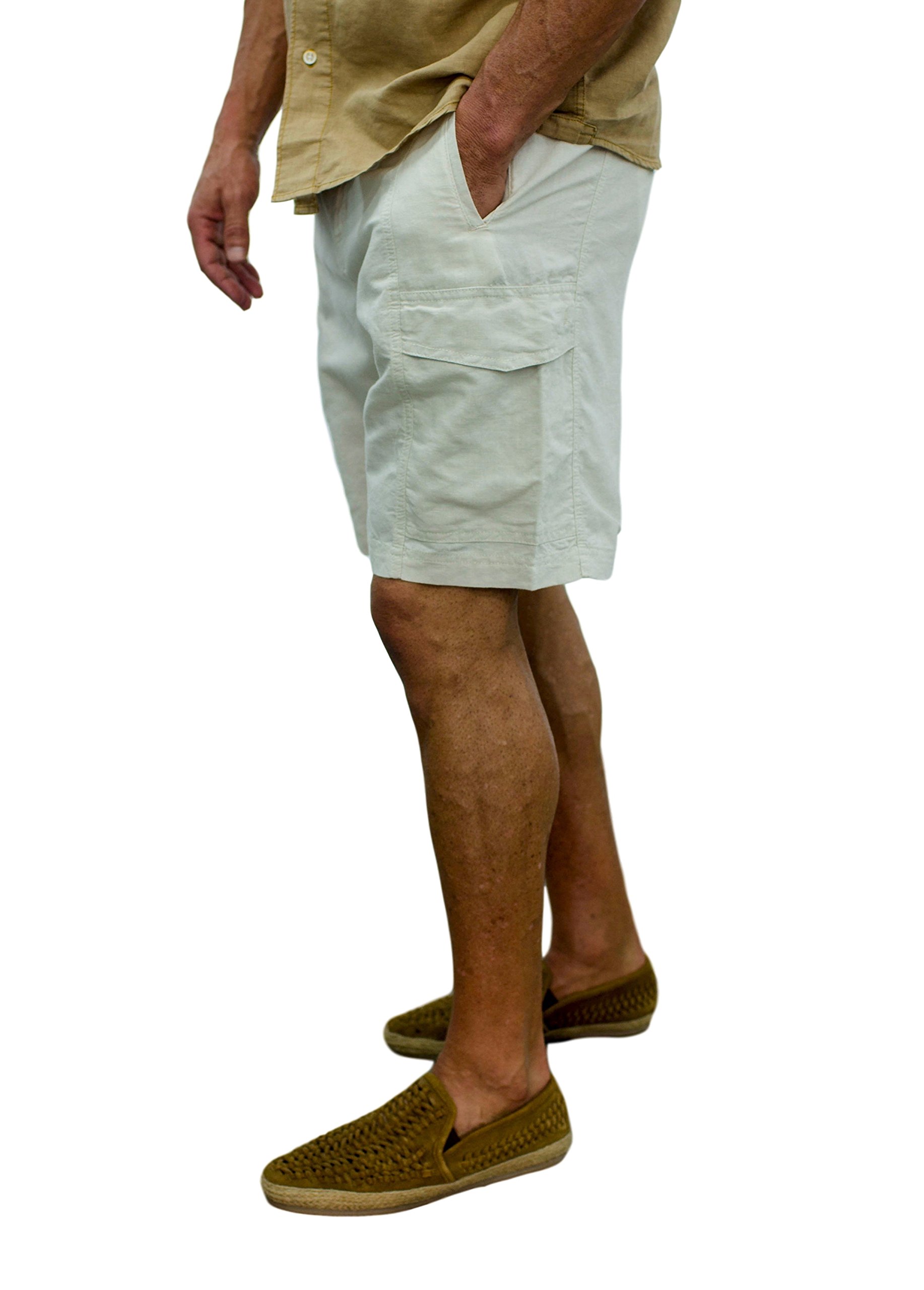 short fin Men's Linen Walking Shorts Flat Cargo Side Pockets ...