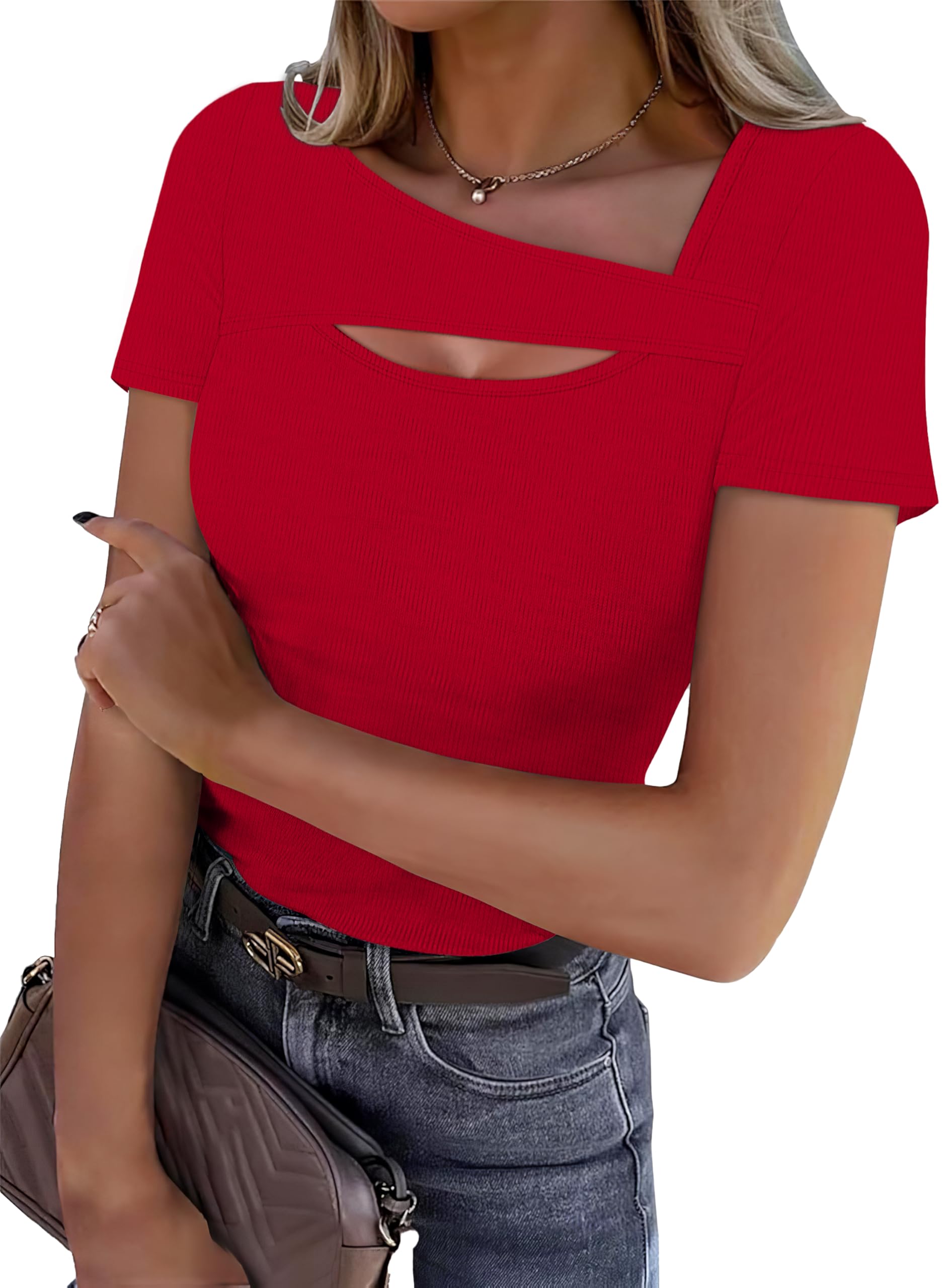 XIEERDUO Womens Shirts Sexy Red Tops for Women Trendy Summer Clothes ...