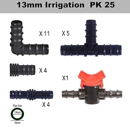 Irrigation or Soaker Barbed Pipe Fittings(25 Mix n Match inc Valve ...
