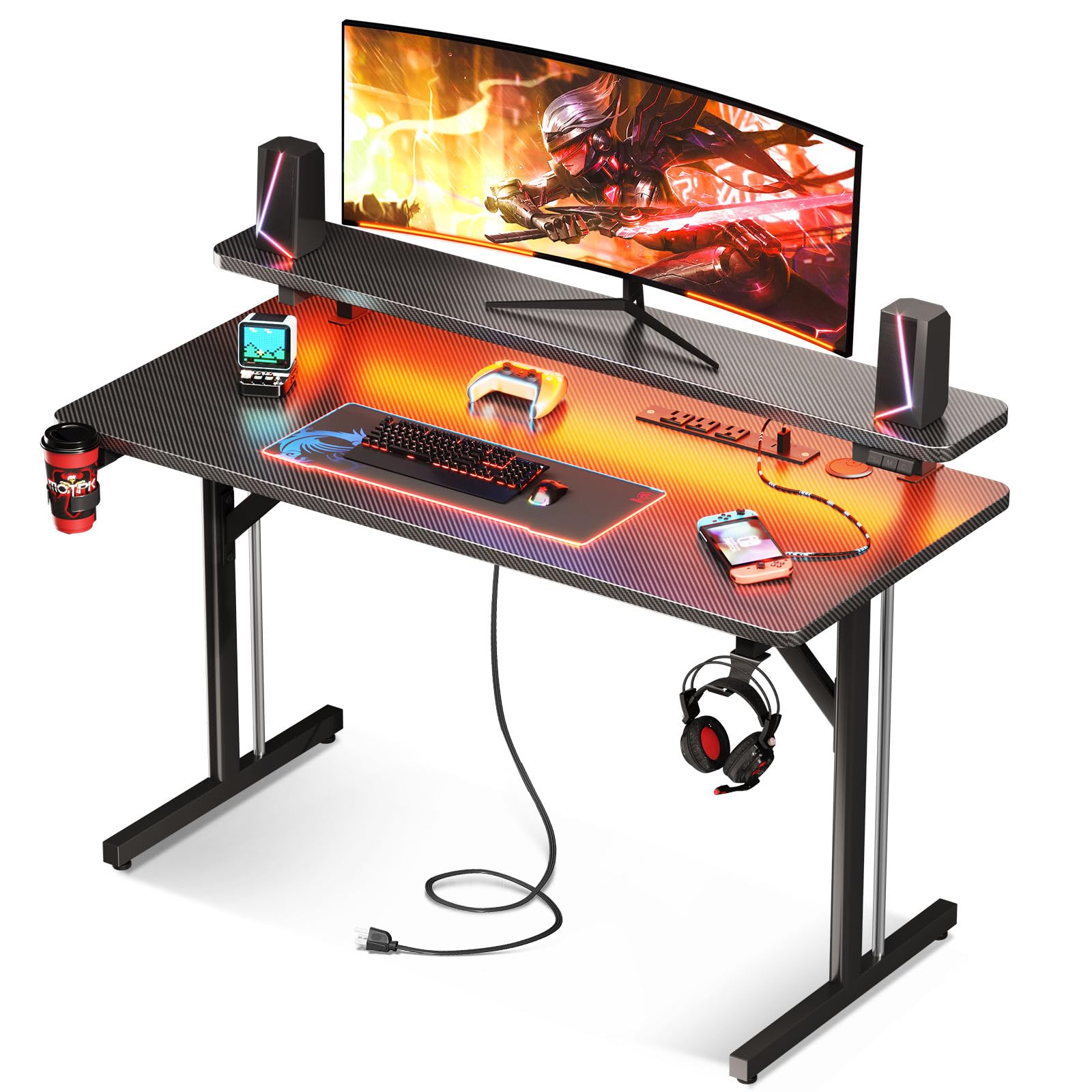 Mua Small Gaming Desk with LED Lights & Power Outlets, 39 Inch Computer ...