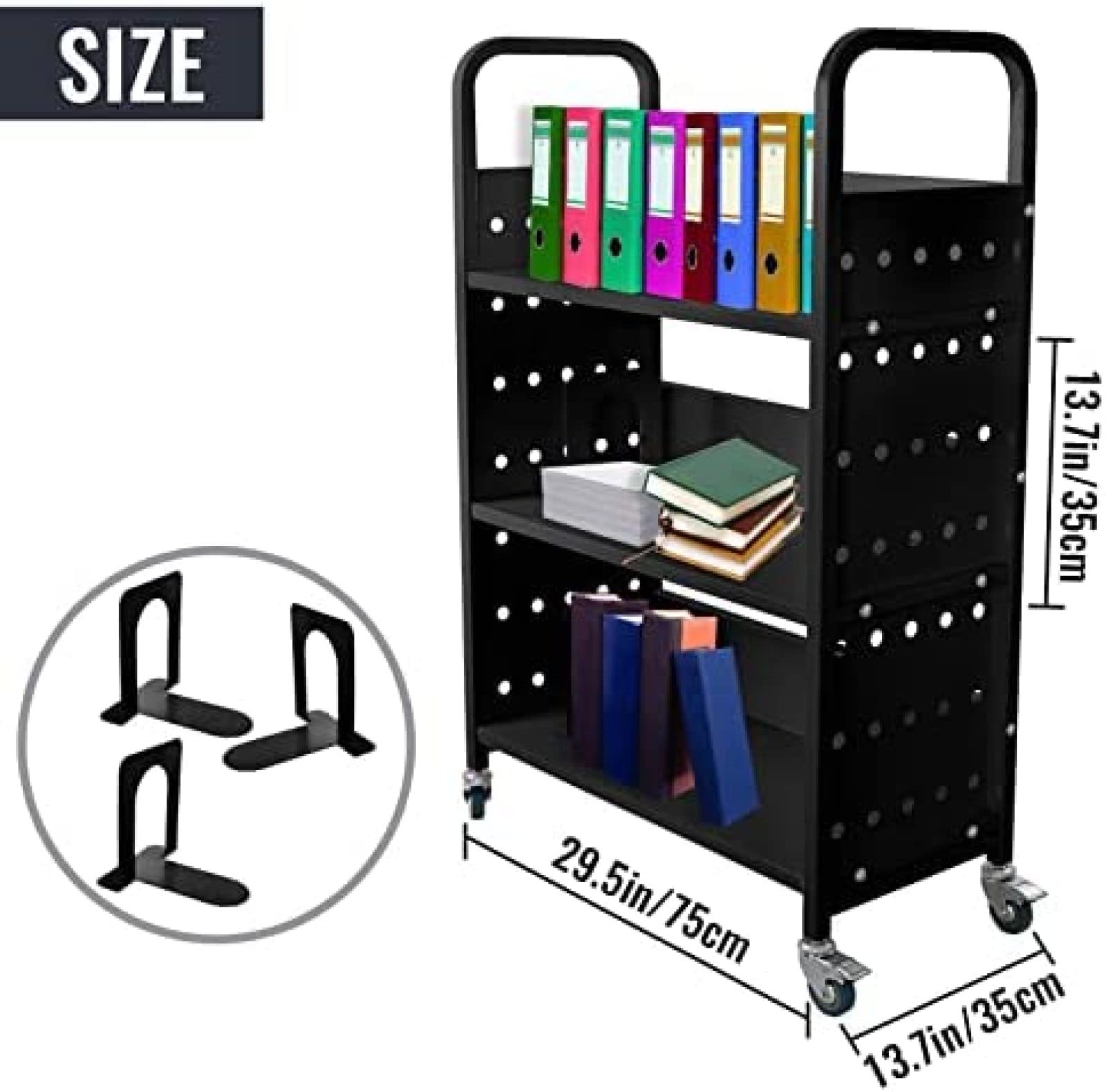 Library Book Cart, 200 LBS Single Sided V-Shaped Rolling Book Cart With ...