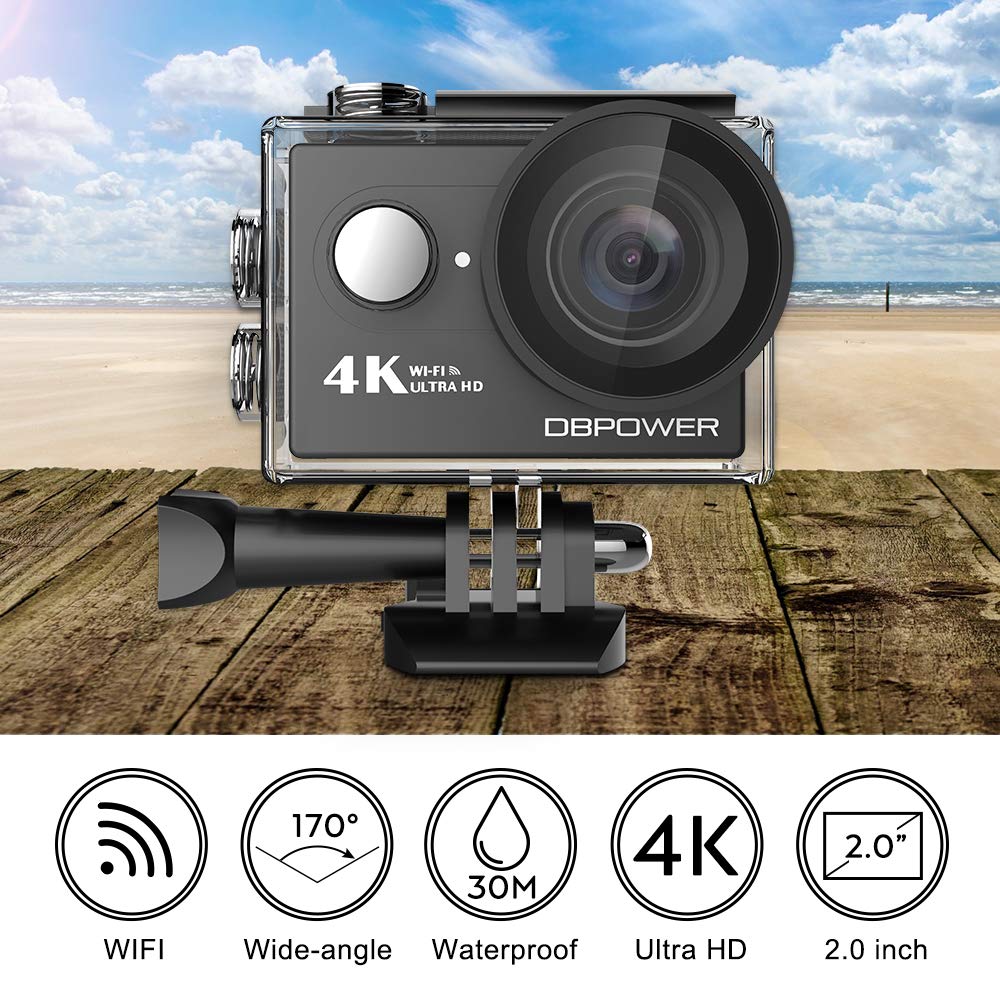 DBPOWER 4K Action Camera 12MP Ultra HD Waterproof Sports Cam with Built ...