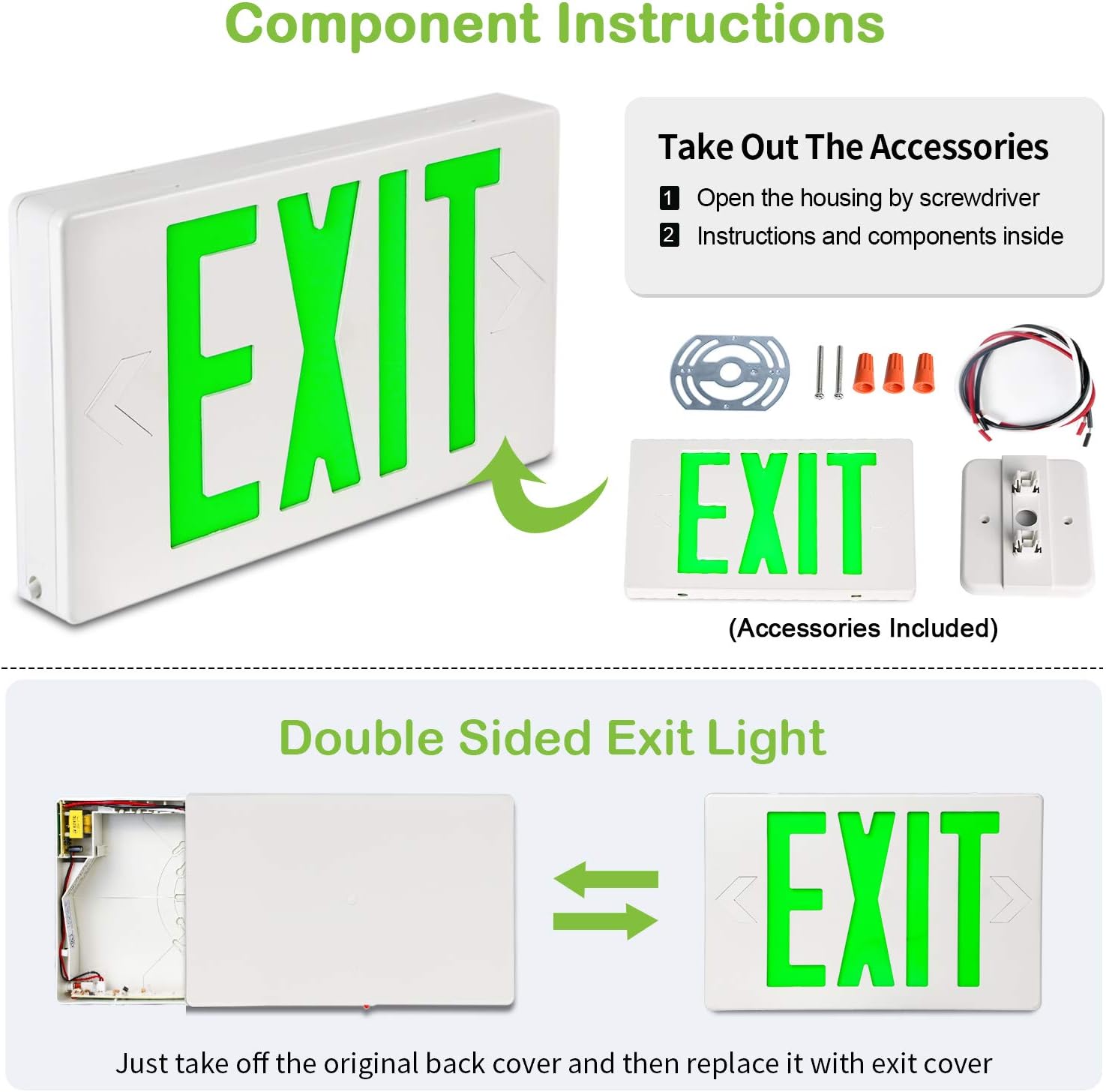 120V-277V Universal Mounting Double Face Red Letter Emergency exit ...