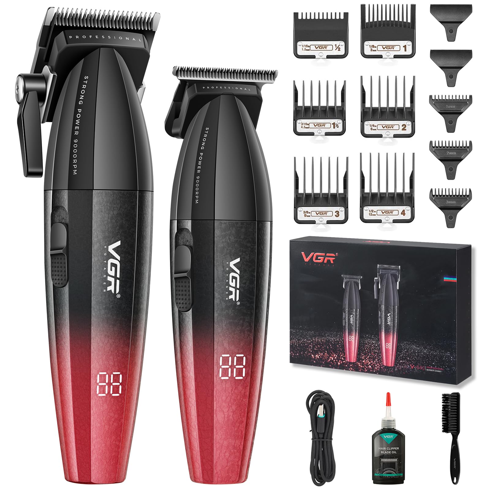 VGR 640 Professional Hair Clippers for Men, 9000RPM Cordless Barber Clippers and Trimmers Set ...