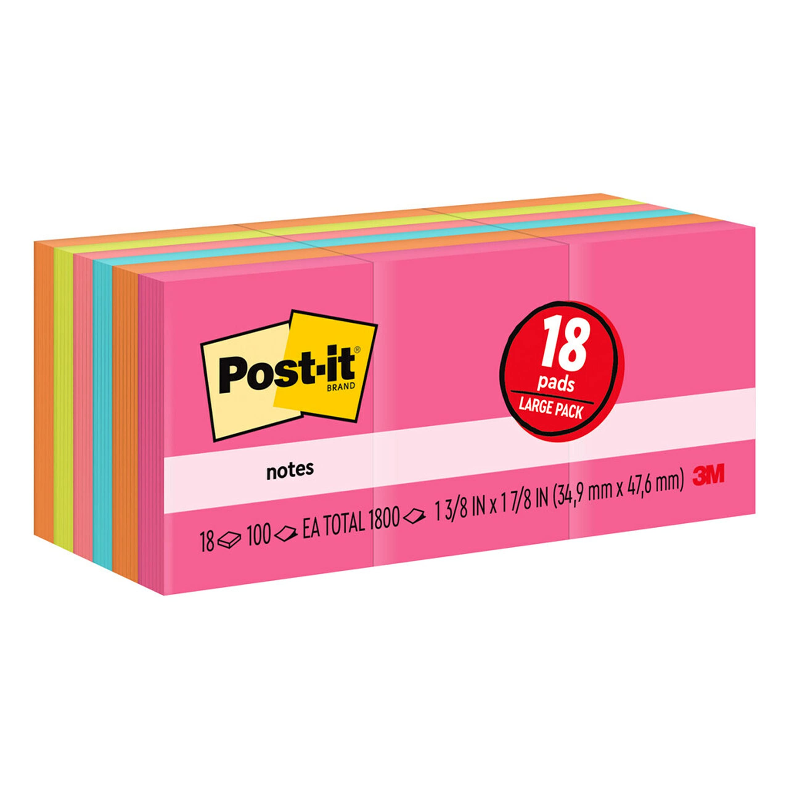 Post-it Notes, 1 3/8 In X 1 7/8 In, Cape Town Collection, 18 Pads/Pack ...