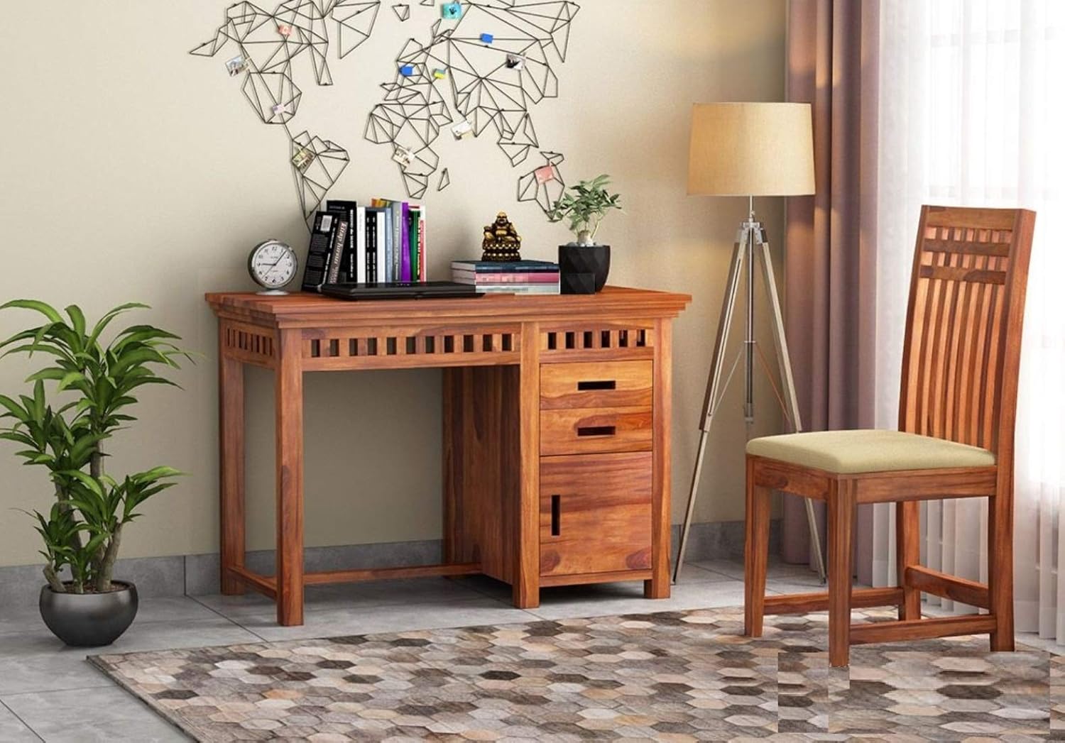 EBANSAL Solid Wood Study Writing Desk Table for Office | Laptop ...